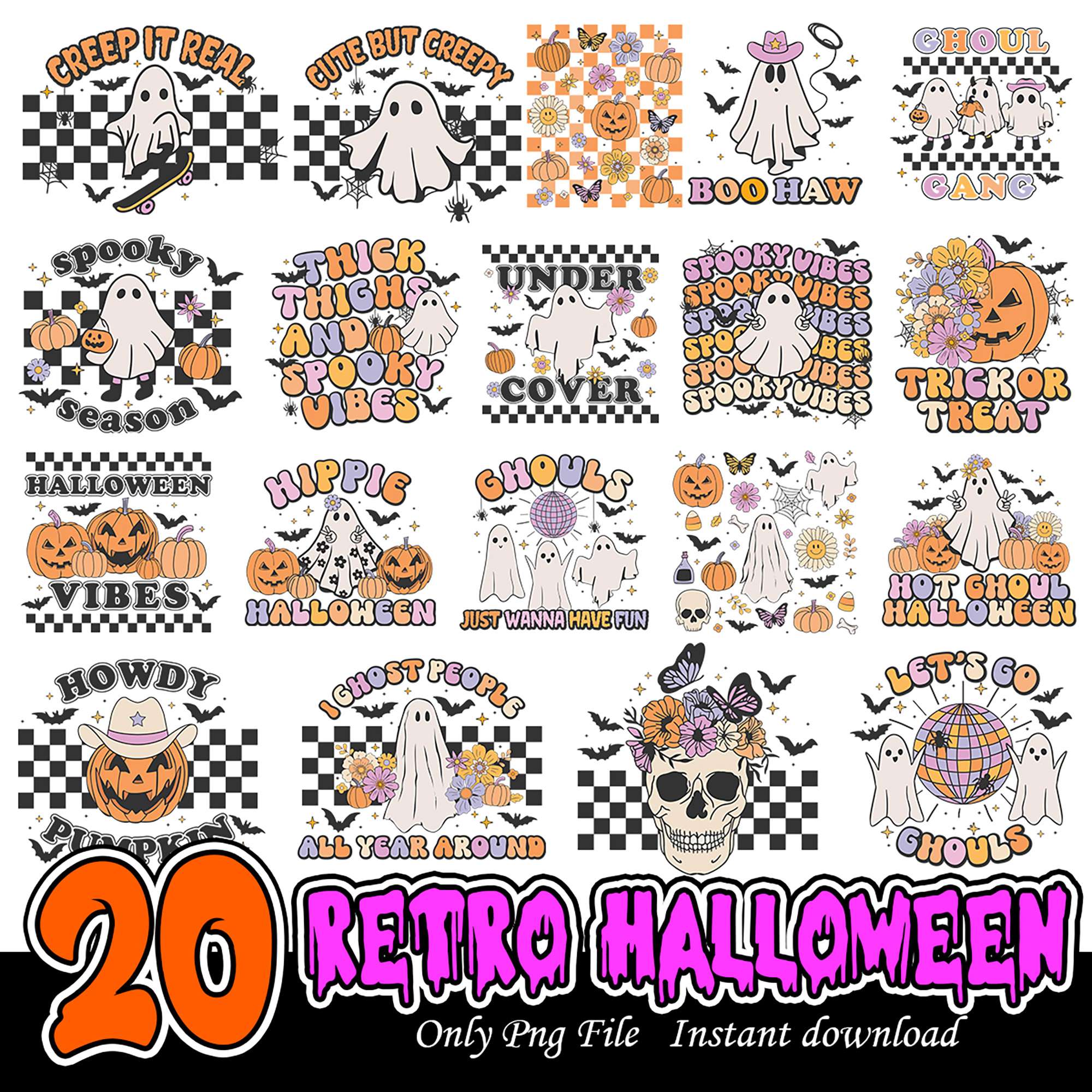 20 Retro Halloween Bundle PNG for Fun Spooky Crafts – svgpan