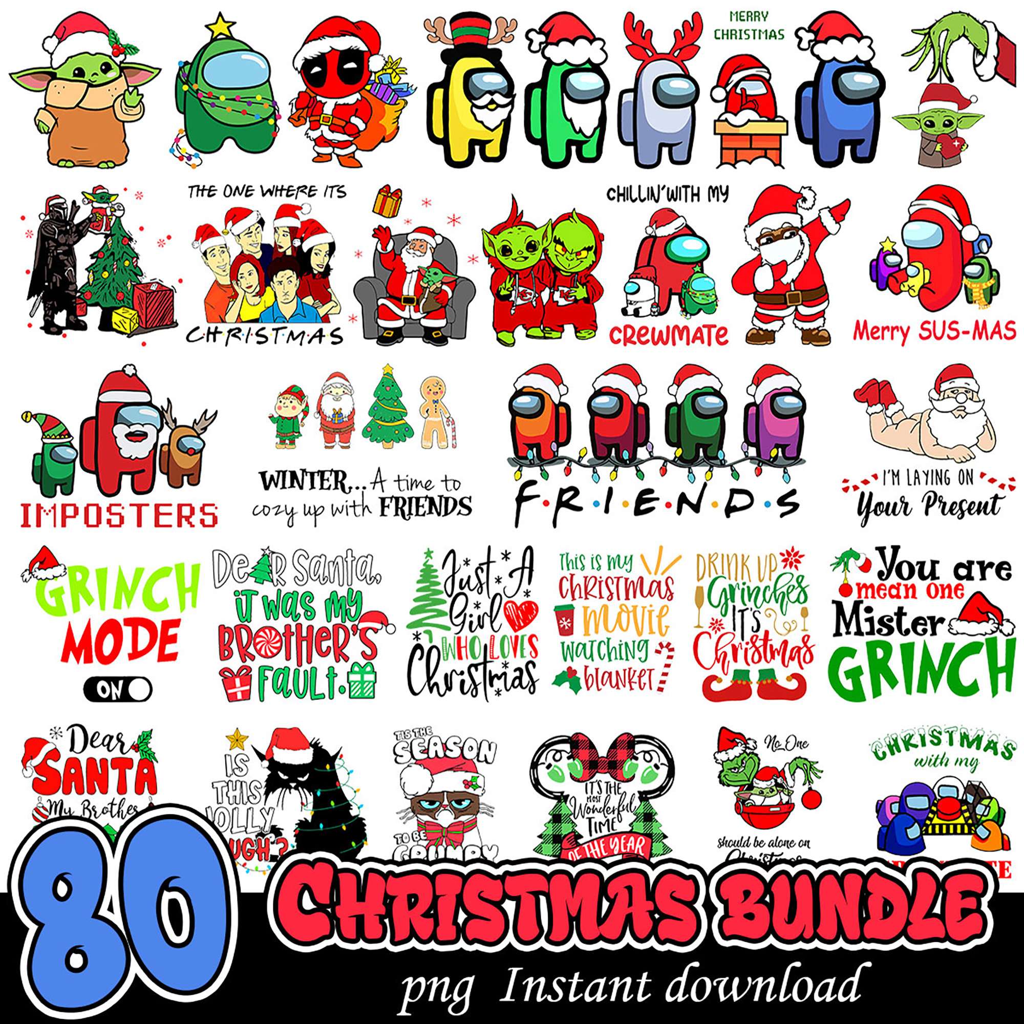 80 Christmas PNG Bundle Instant Download – svgpan