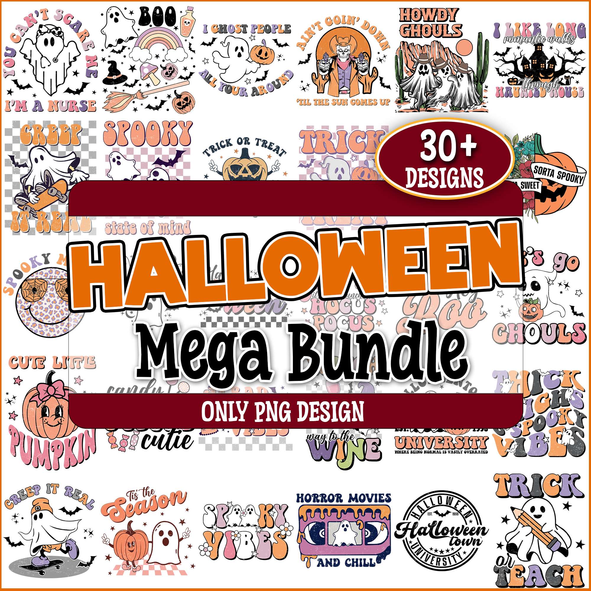 Halloween cute ghost png bundle, halloween town png, best halloween mo ...