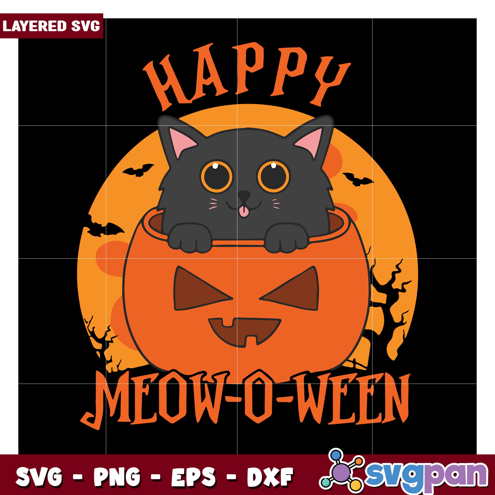 Happy Meow-O-Ween Cat in Pumpkin SVG, Perfect for Halloween Crafts – svgpan