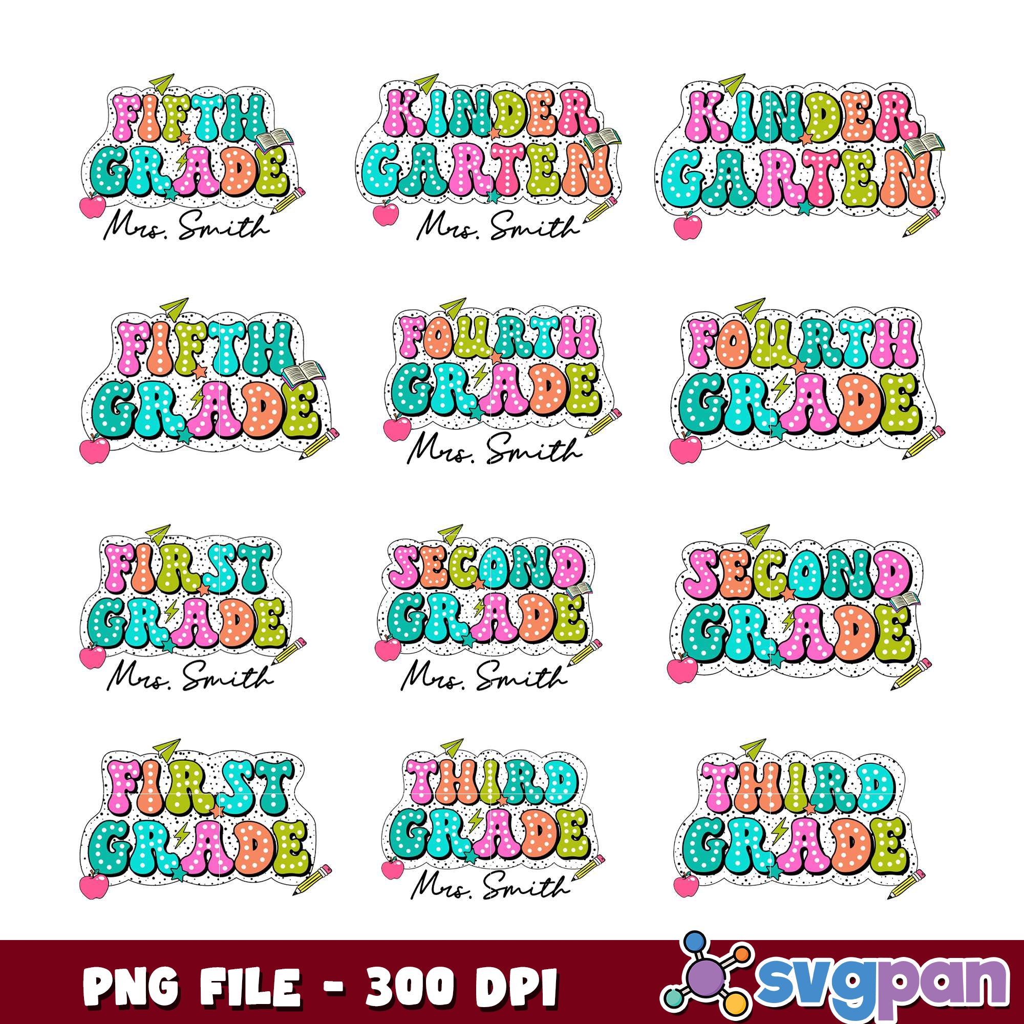 Kindergarten to Fifth Grade PNG Bundle – svgpan