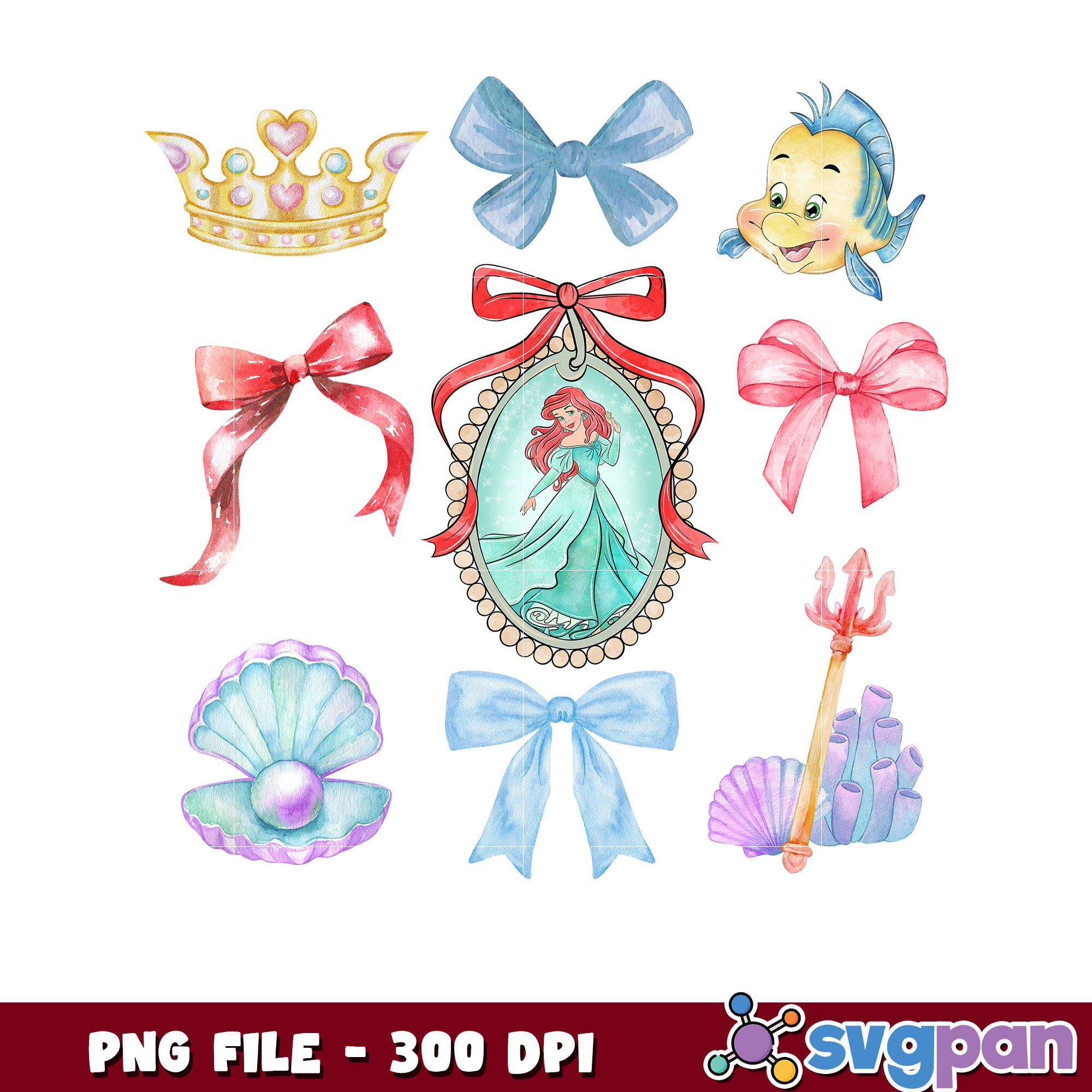 Mermaid Watercolor PNG Clipart Set – svgpan