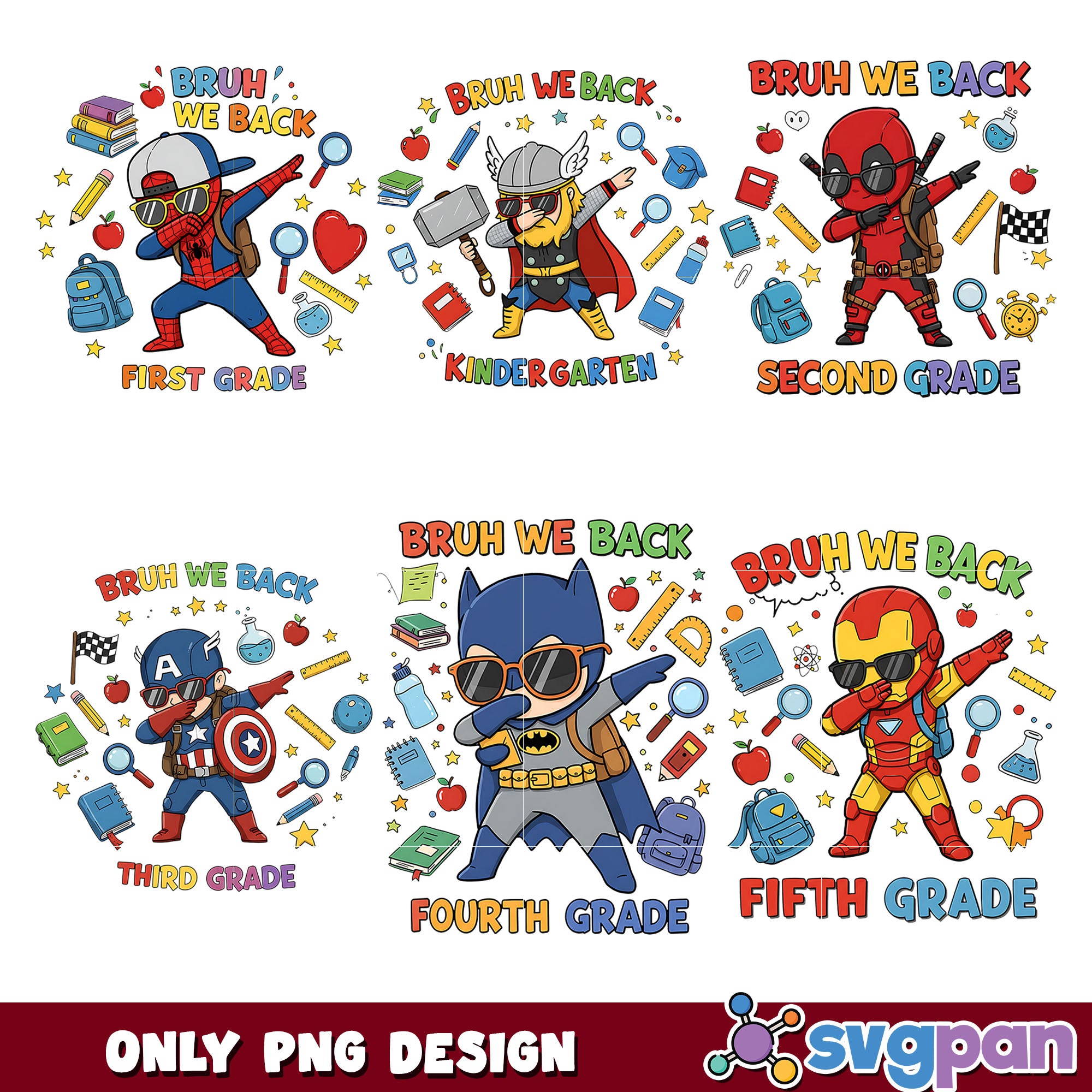 Superheroes swag school png bundle, superheroes png, back to school pn ...