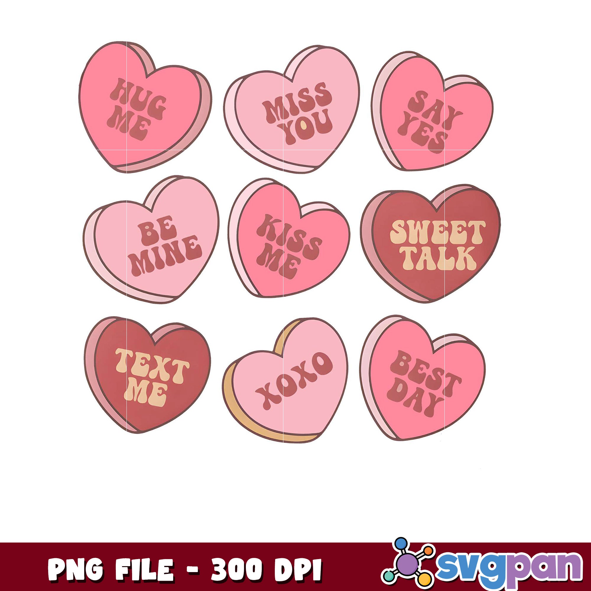 Valentine Candy Hearts PNG File for Crafts, High Quality Design – svgpan