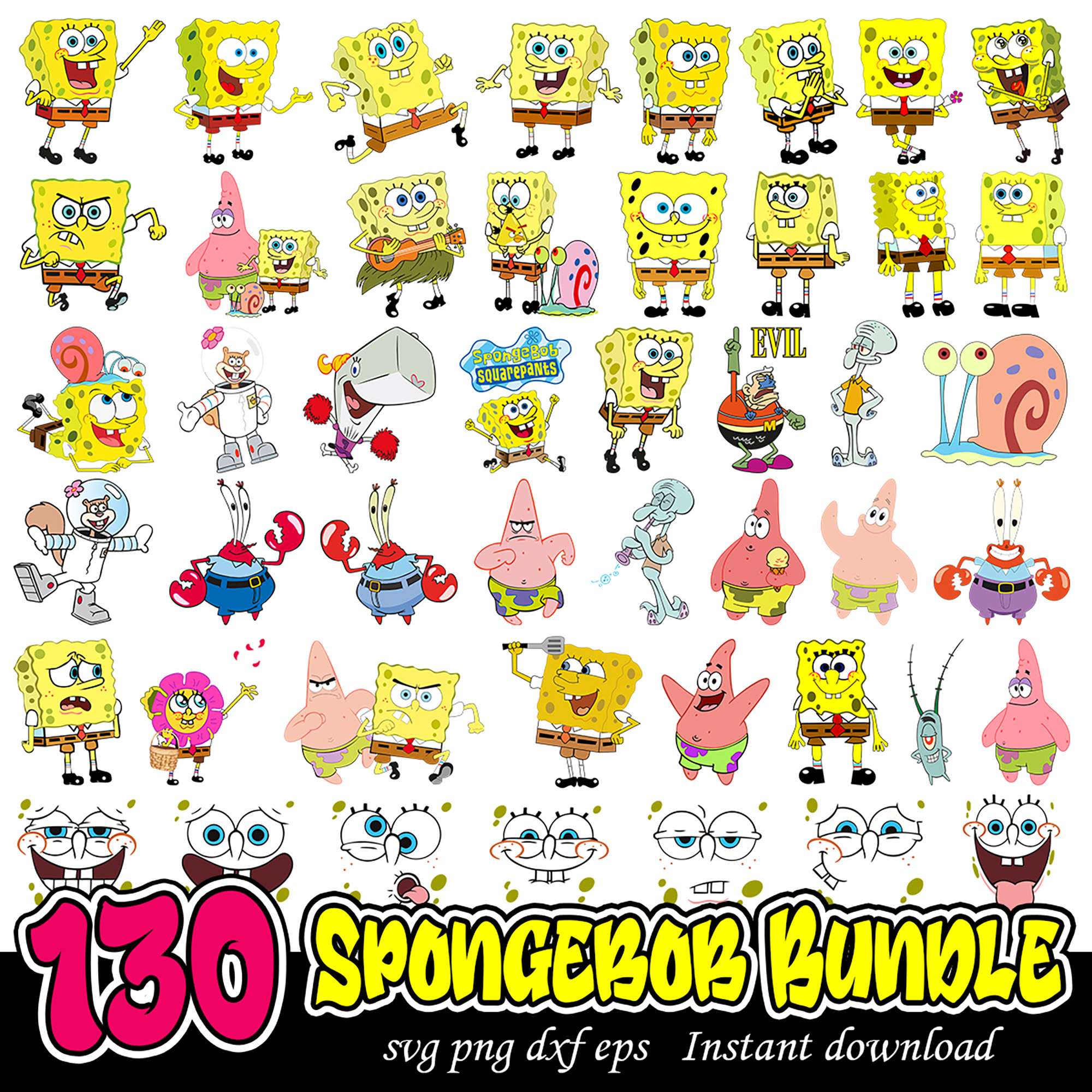130 Spongebob Bundle SVG PNG DXF Instant Download Set – svgpan