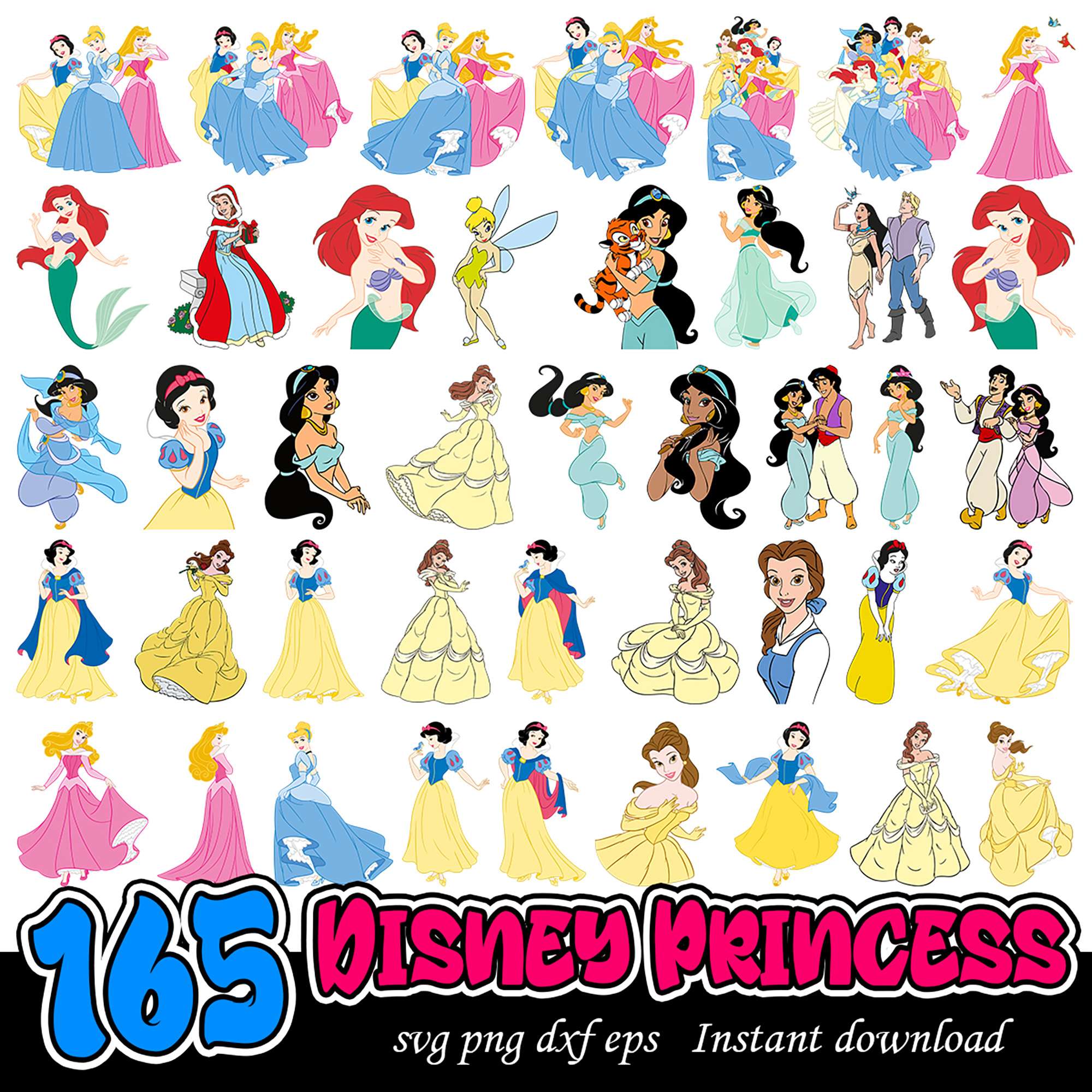 165 Disney Princess SVG Bundle for Instant Download Art – svgpan