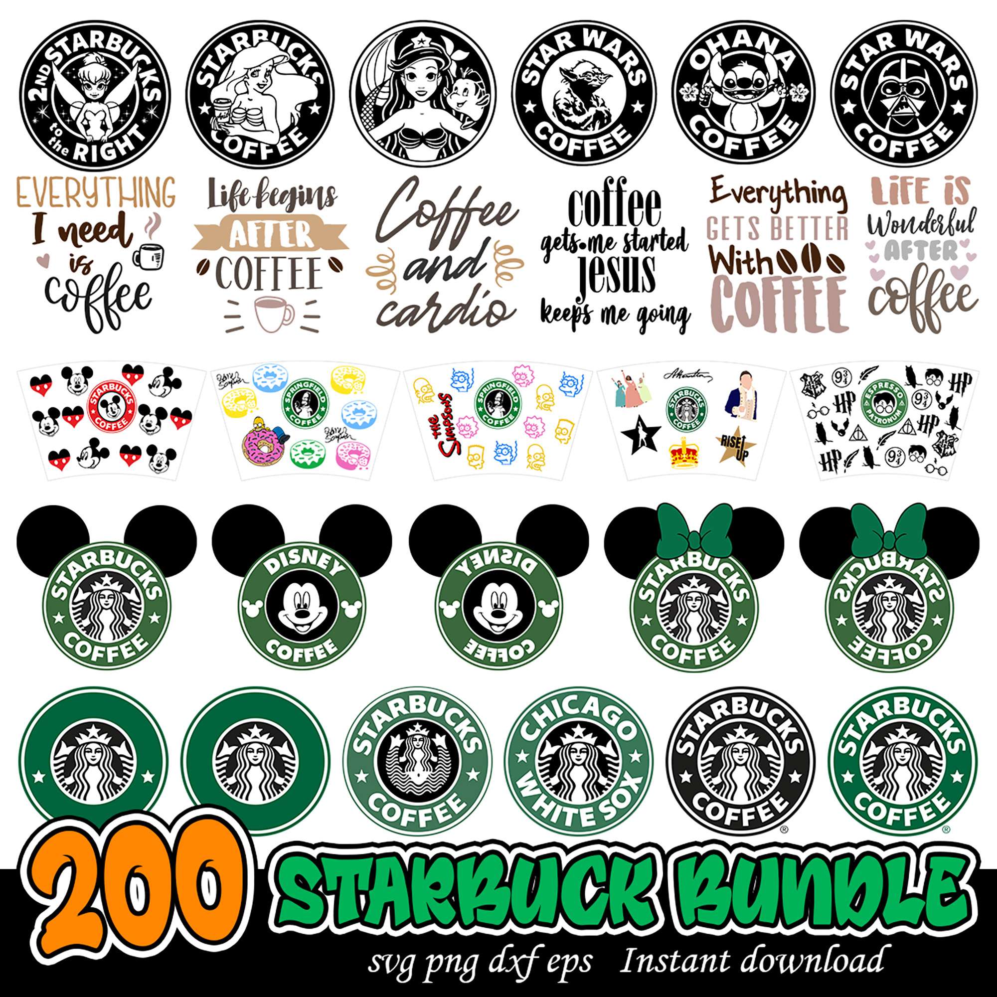 200 Starbucks Coffee Bundle SVG PNG DXF Instant Download – svgpan