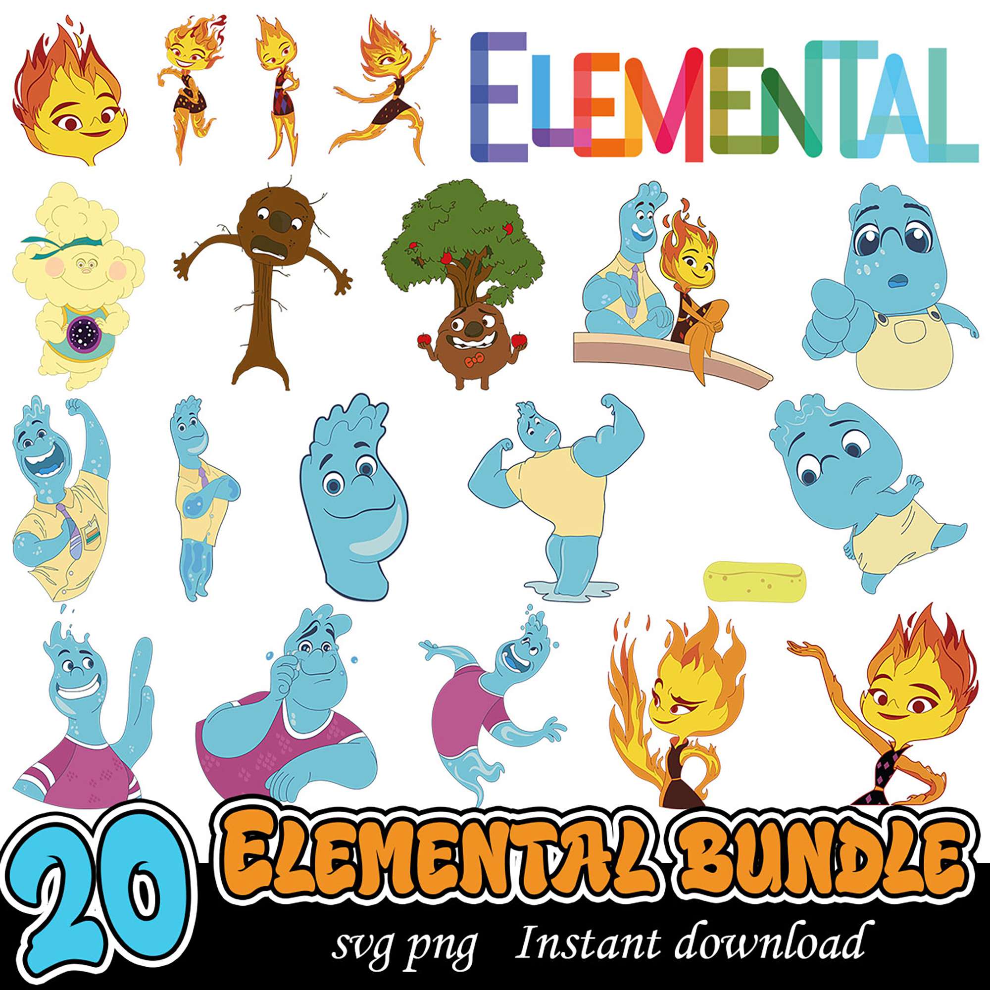 20 Elemental Character SVG PNG Bundle for Instant Download – svgpan