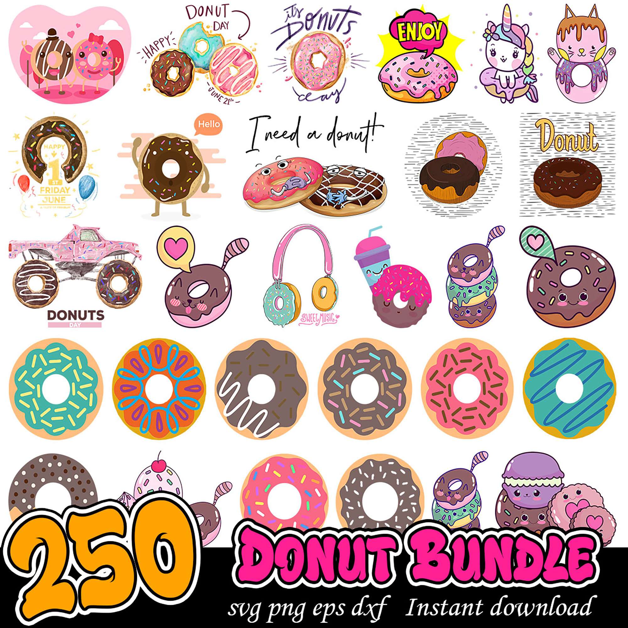 250 Donut SVG Bundle Instant Download – svgpan