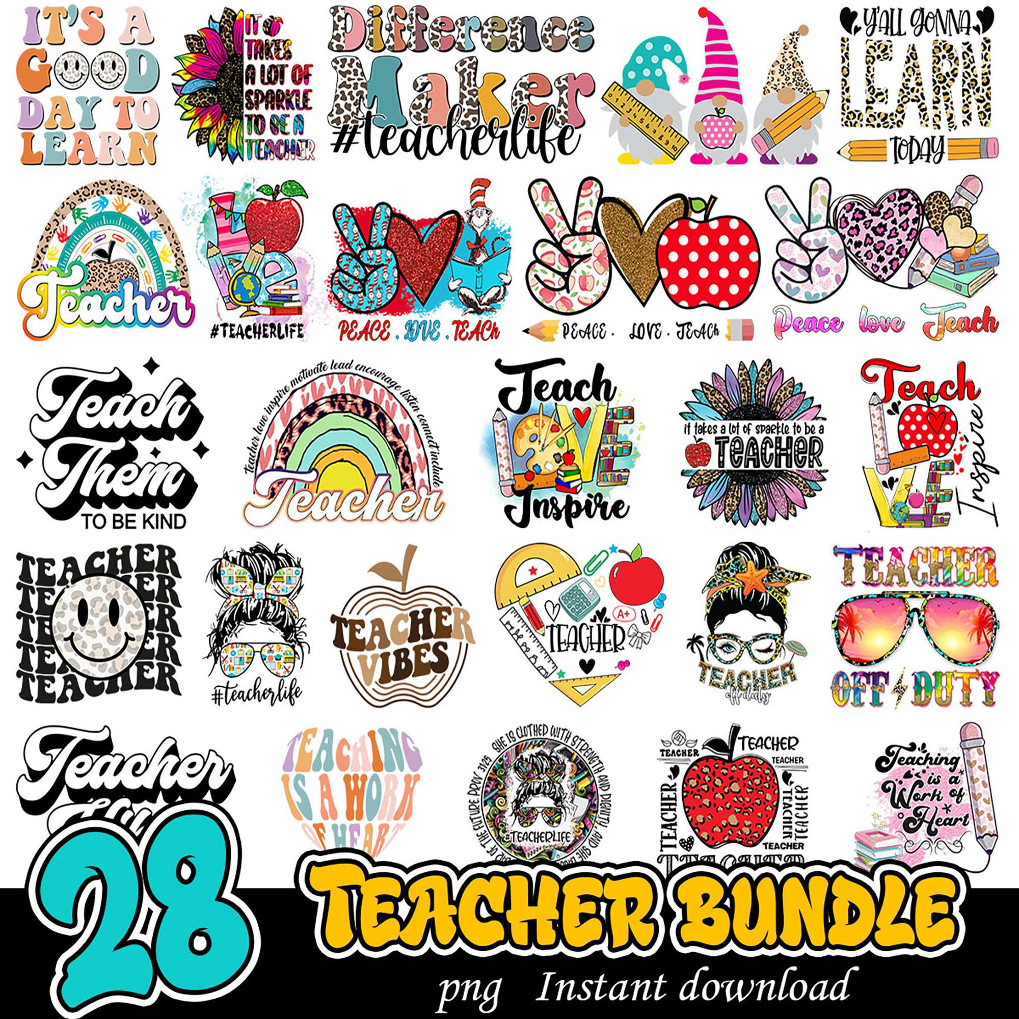 28 Teacher PNG Designs Bundle Instant Download – svgpan