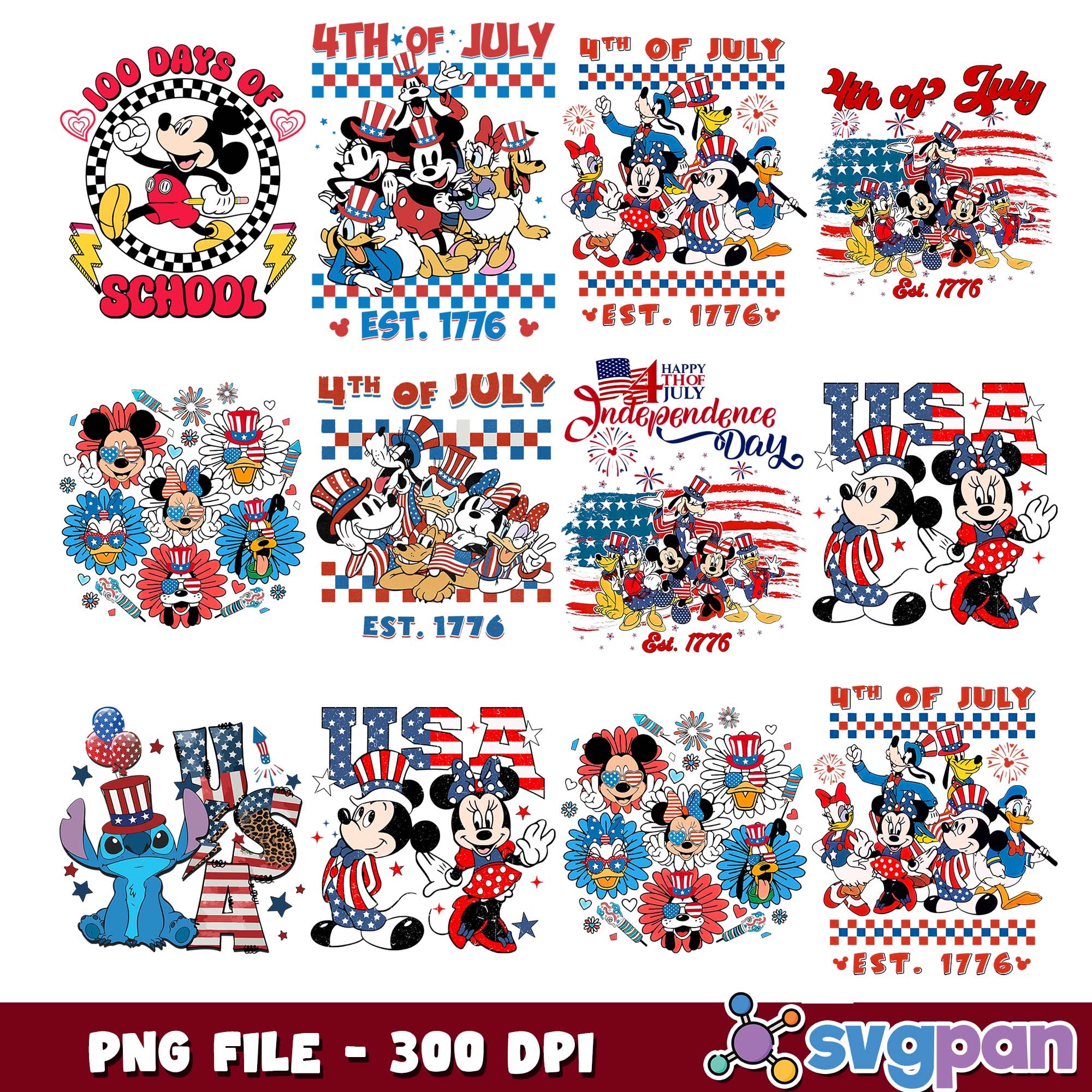 4th july disney design png bundle, disney world png, 4th of july outfi ...