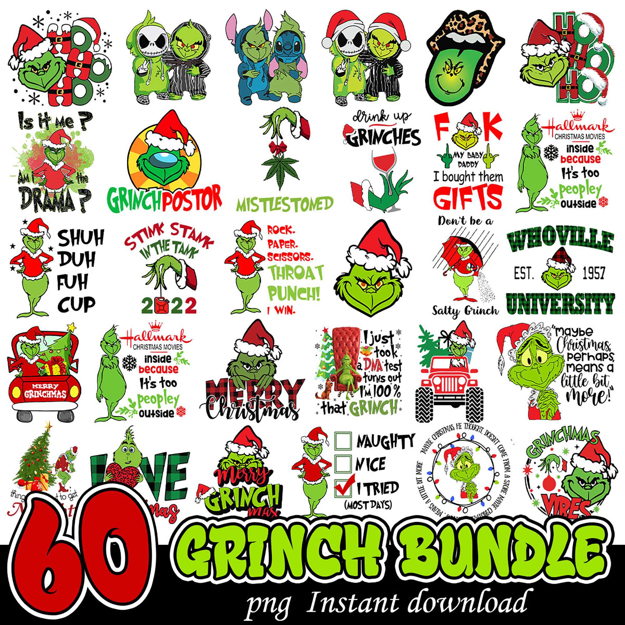60 Grinch PNG Bundle Instant Download – svgpan
