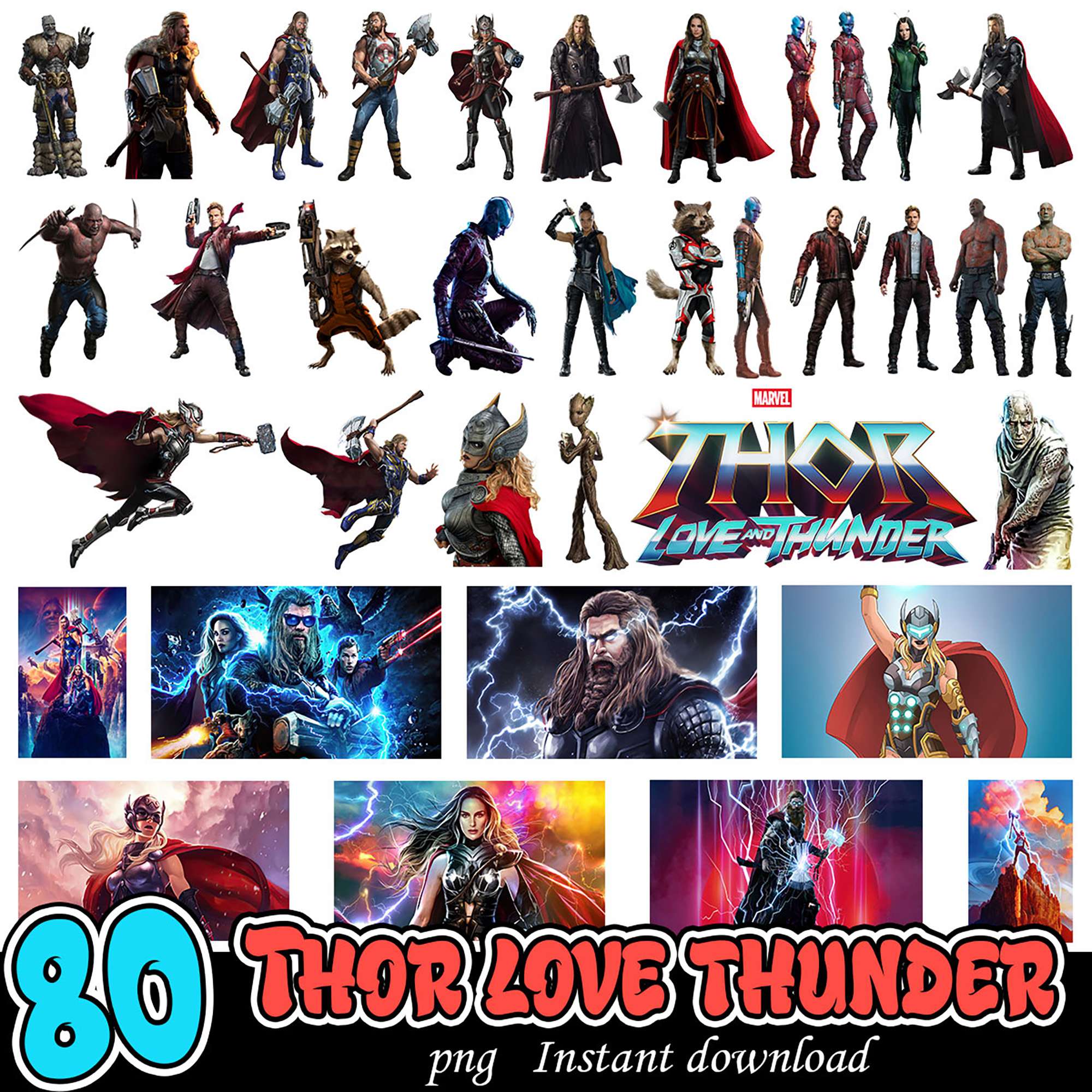 80 Thor Love Thunder PNGs Instant Download – svgpan