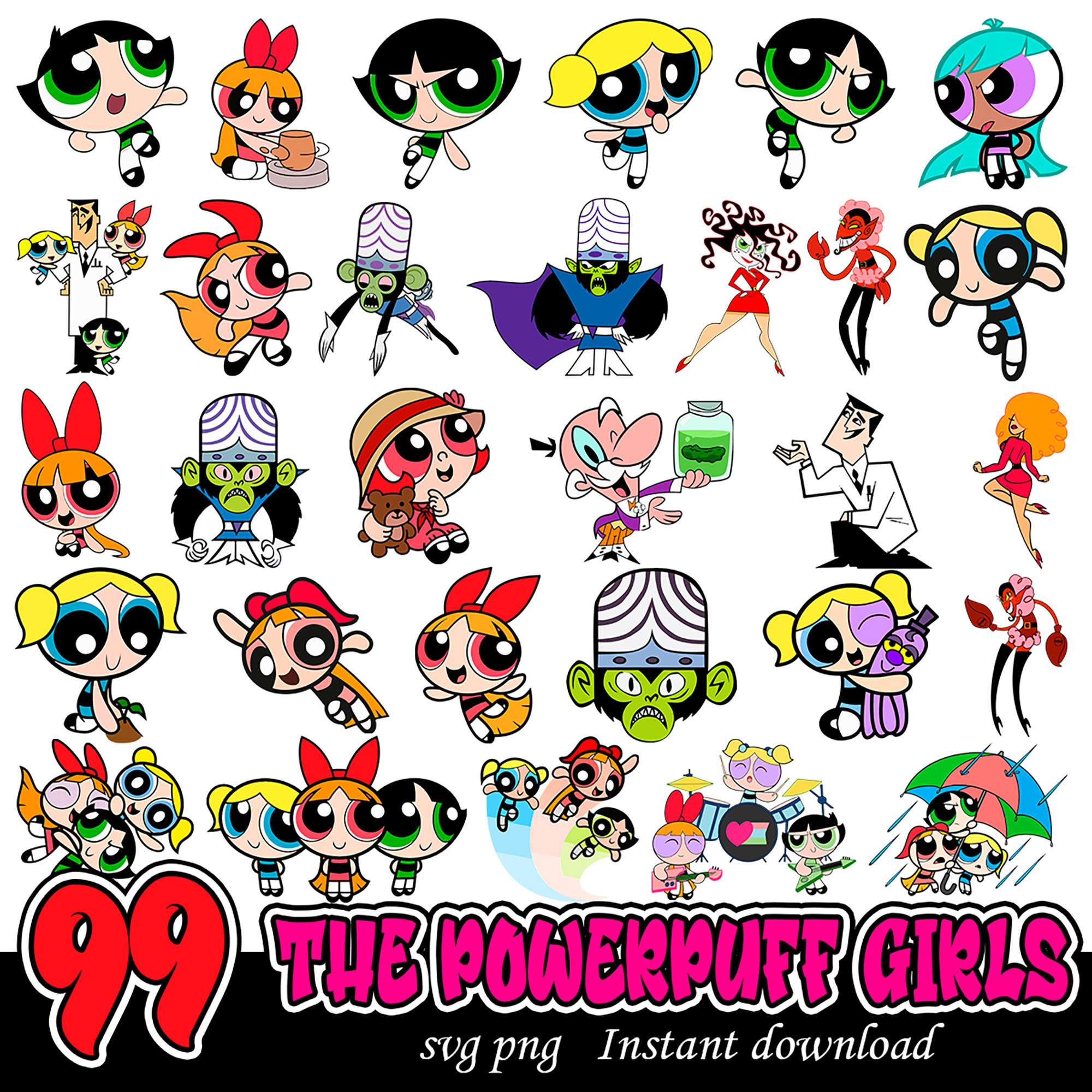 99 Powerpuff Girls Bundle SVG PNG Instant Download Art – svgpan