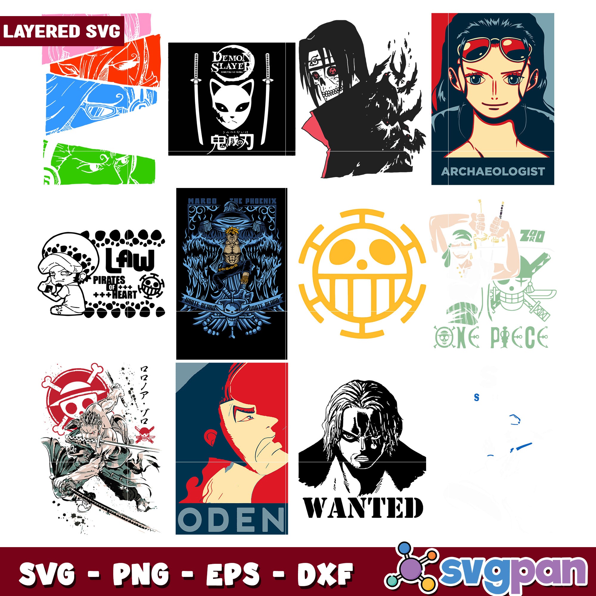 Anime Character Bundle Layered SVG Collection – svgpan
