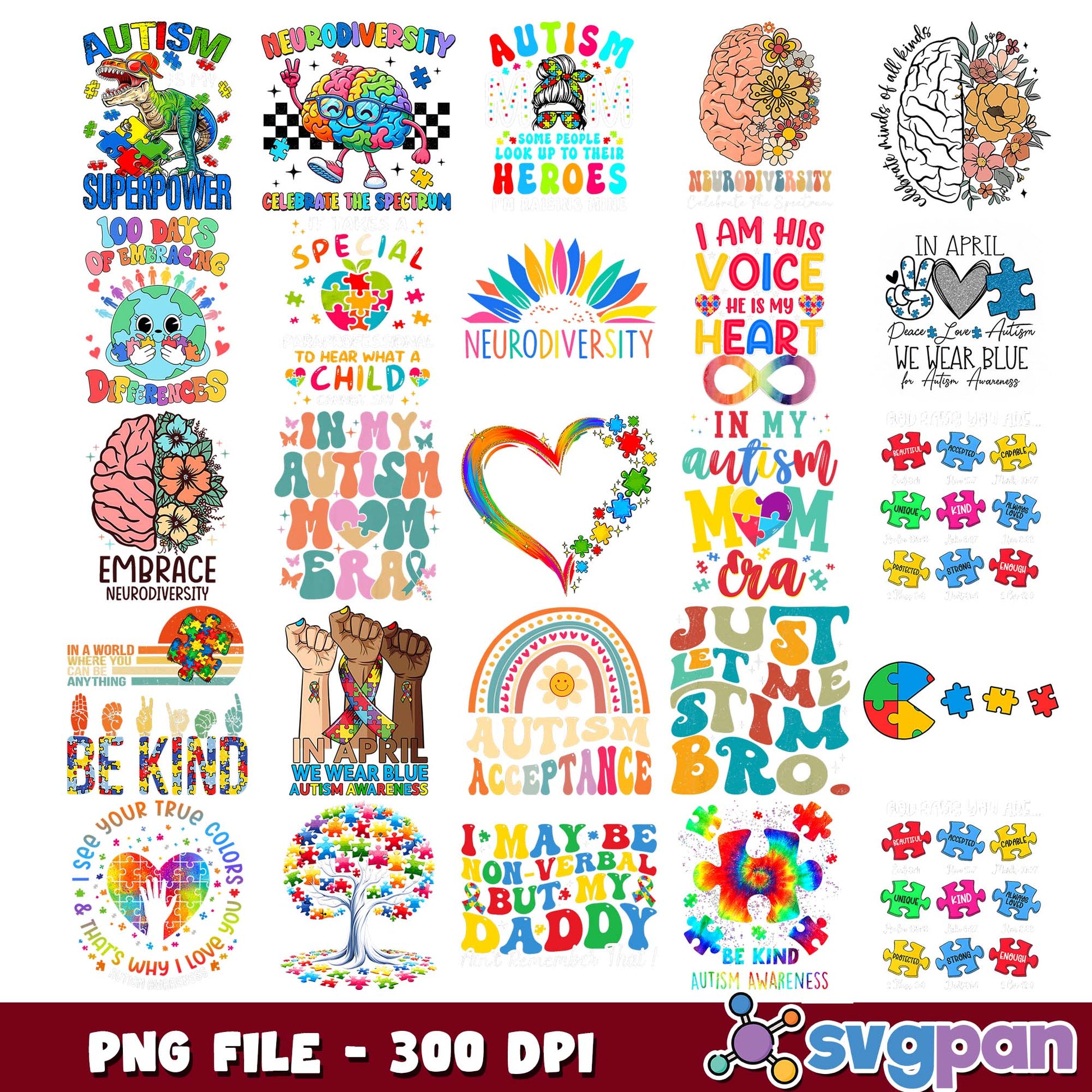 Autism acceptance png bundle, autism awareness day png, autism spectru ...