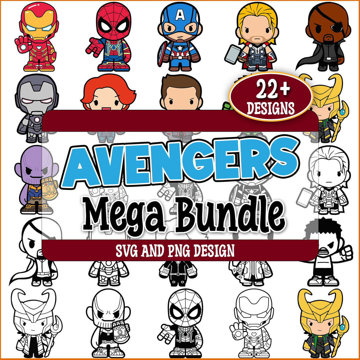 Avenger chibi sketch svg bundle, avengers cast svg, the avengers svg ...