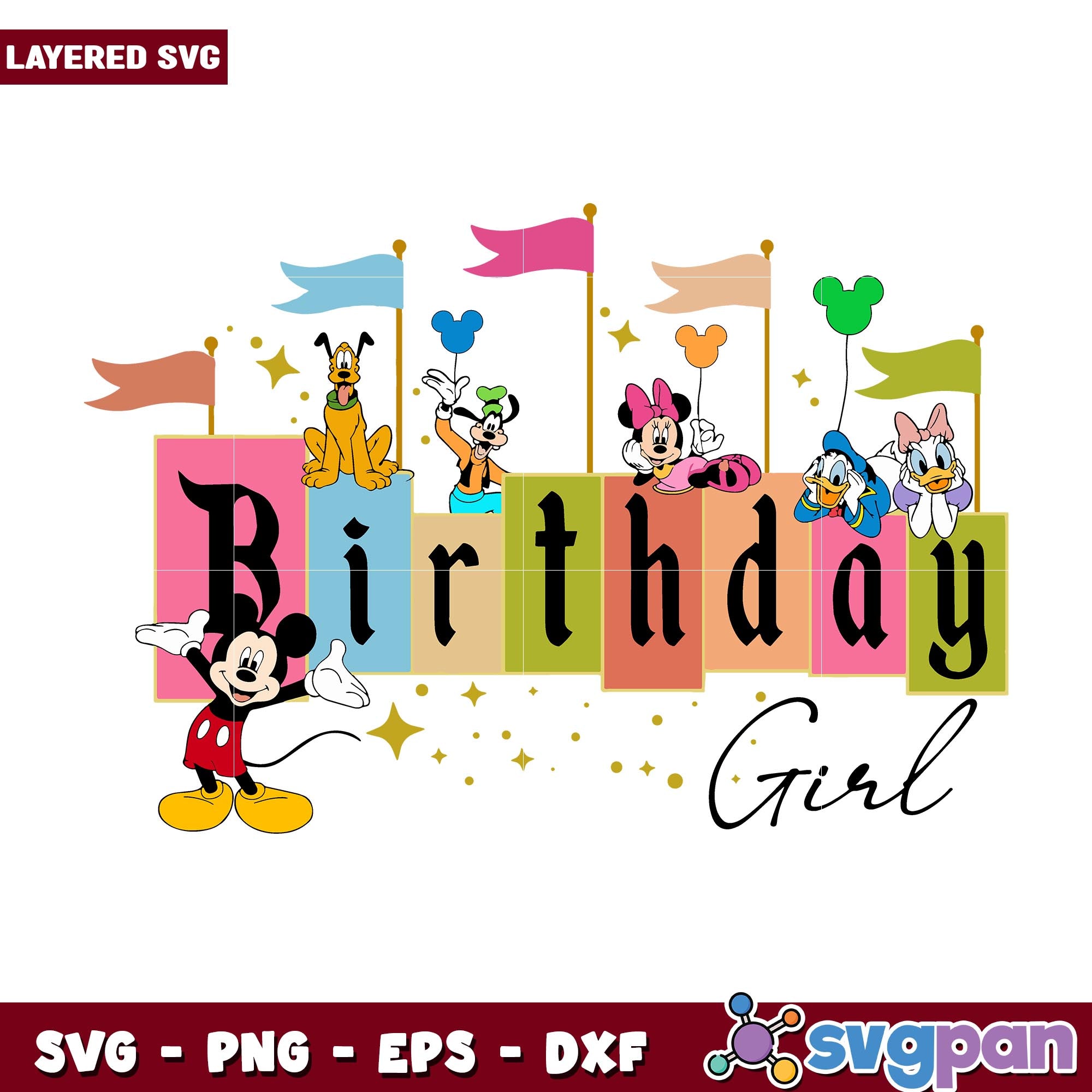 Birthday girl disney svg, Disney characters svg, digital download – svgpan