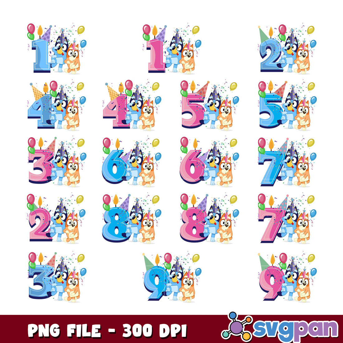 Bluey Birthday Numbers PNG Bundle – svgpan