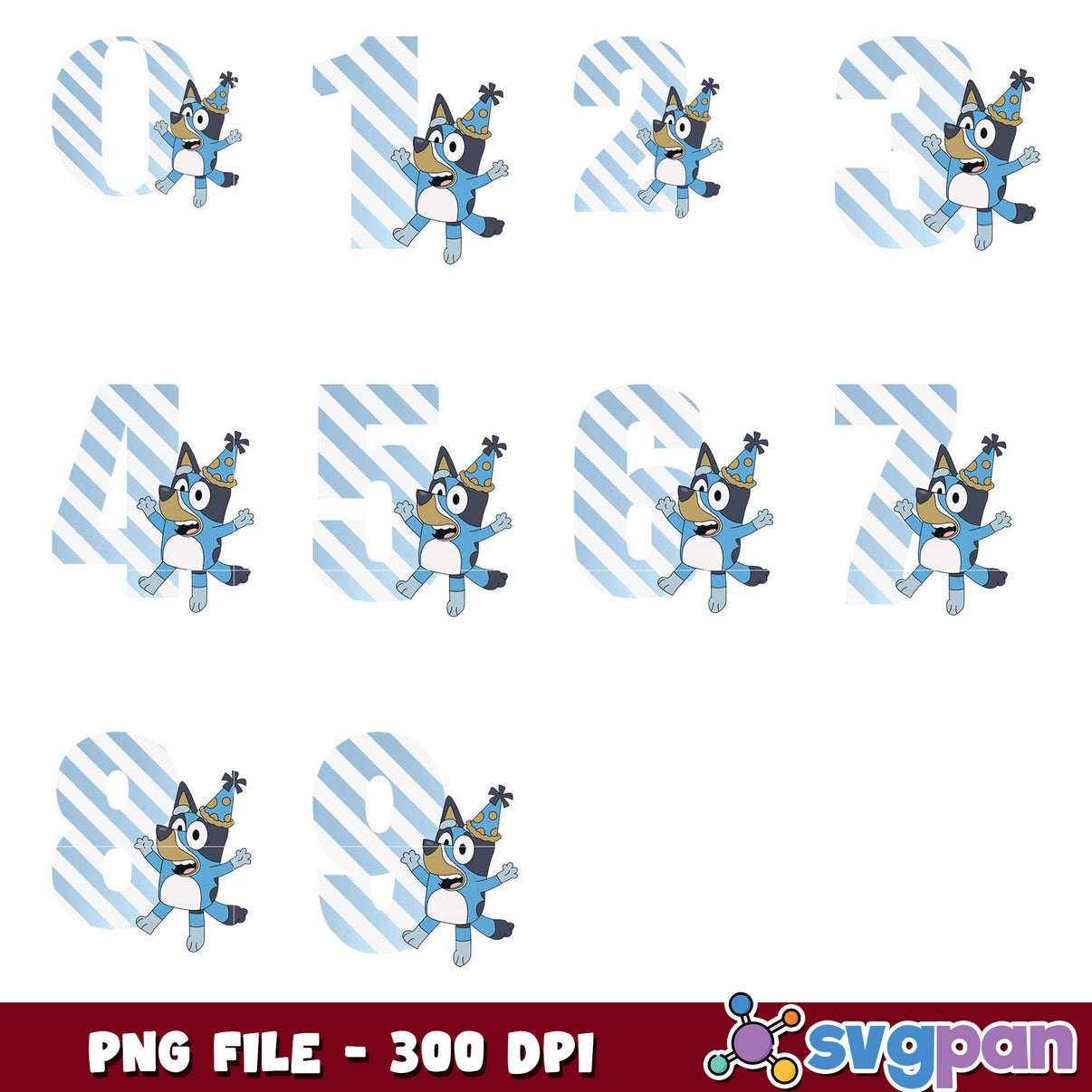 Bluey Birthday Numbers PNG Bundle 300 DPI – svgpan