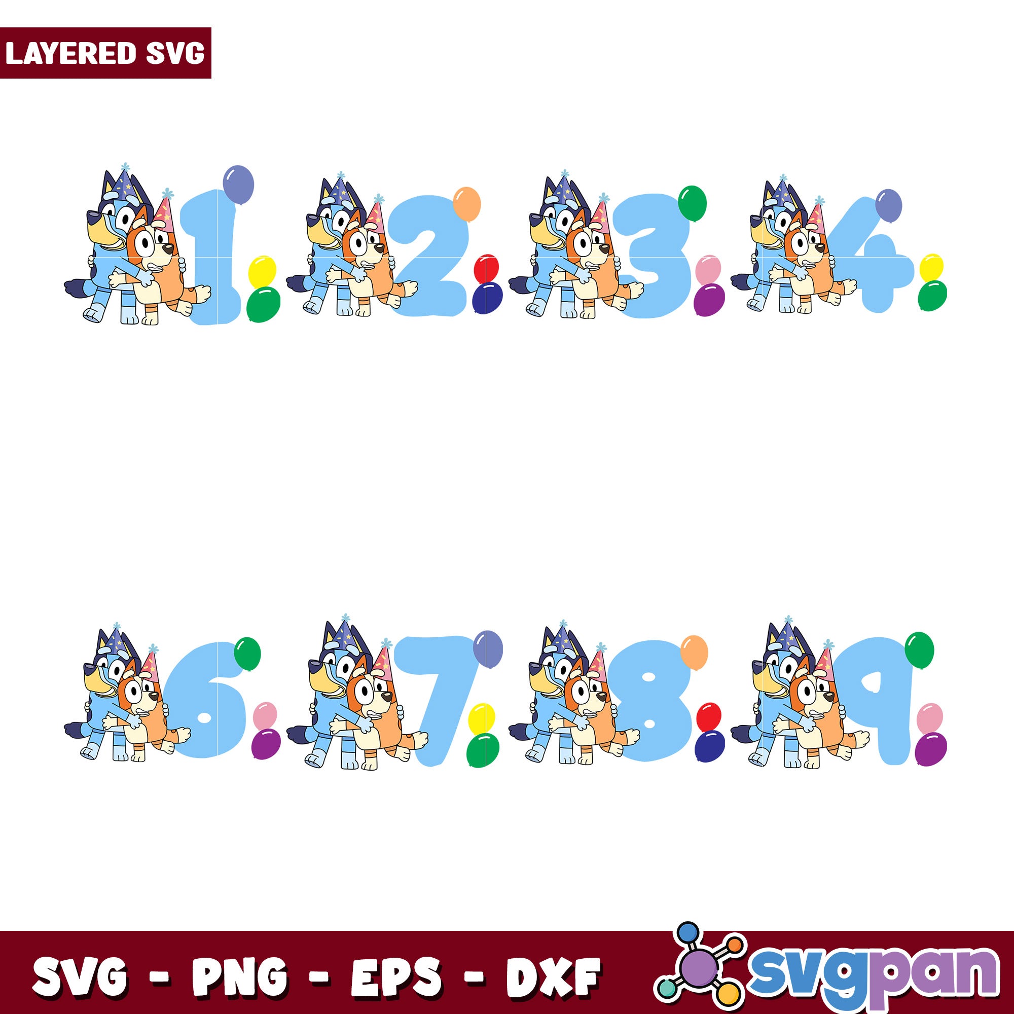 Bluey Birthday Numbers SVG Bundle – svgpan