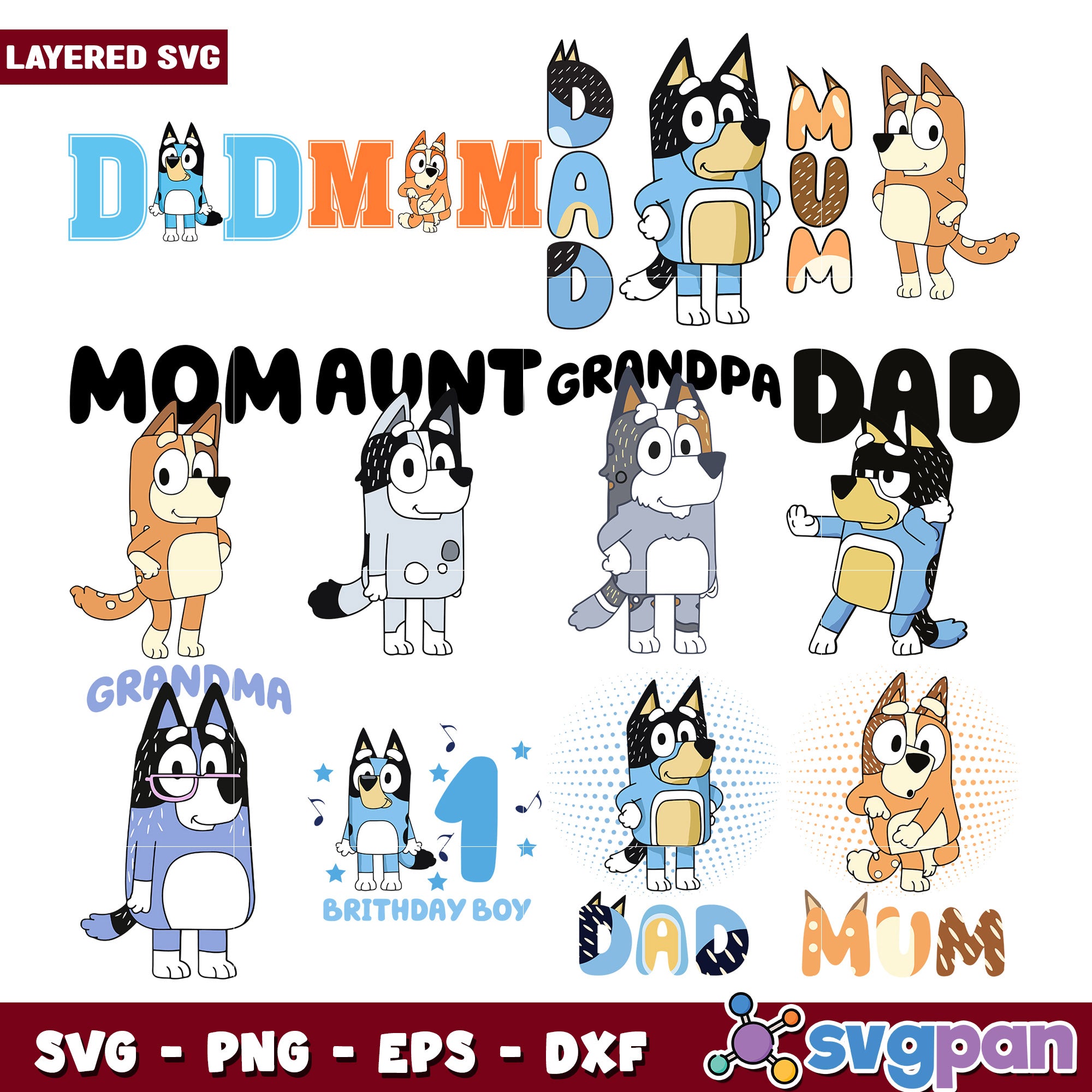 Bluey Family SVG Bundle Layered Designs – svgpan