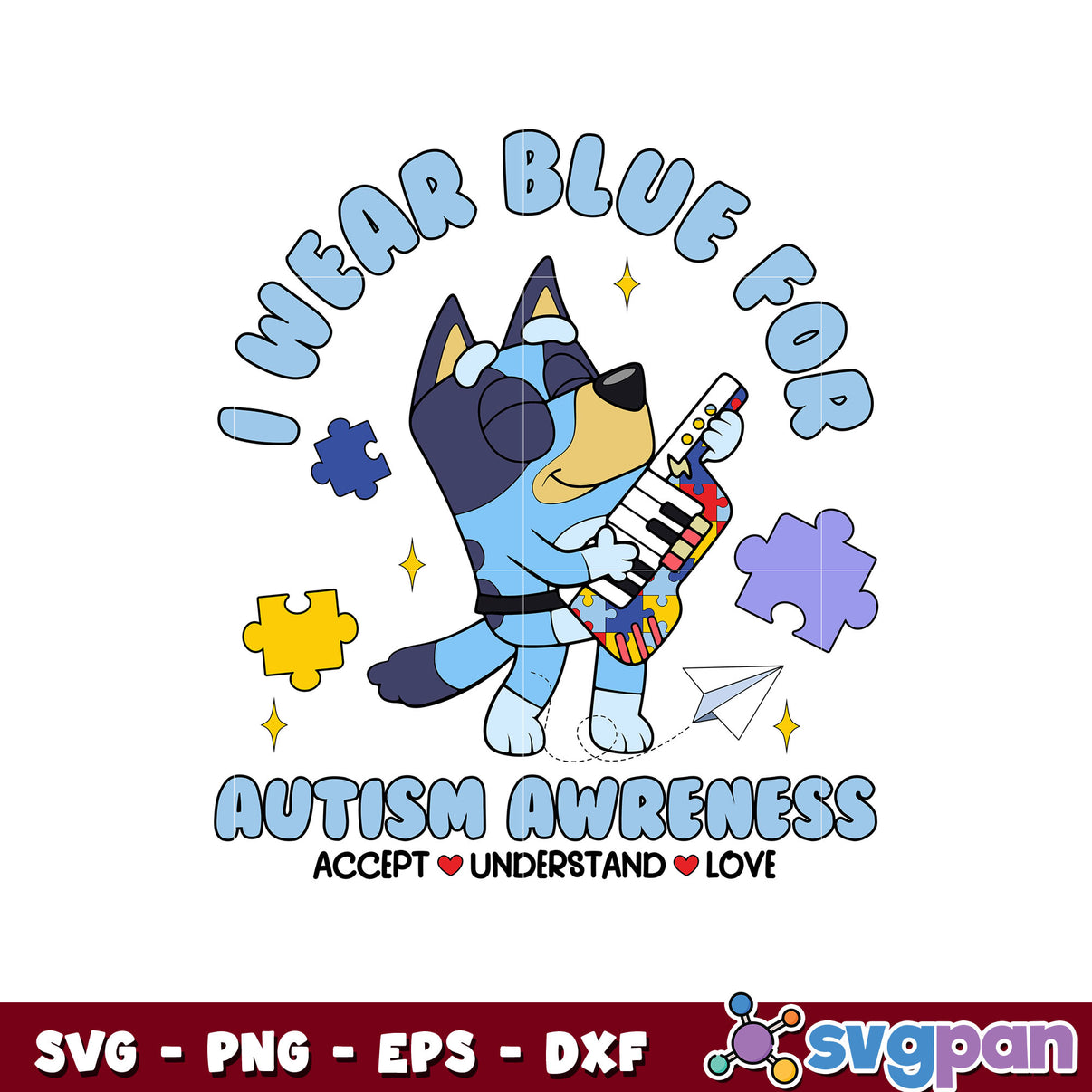 Bluey I wear bluey for autism awareness svg, bluey character svg – svgpan
