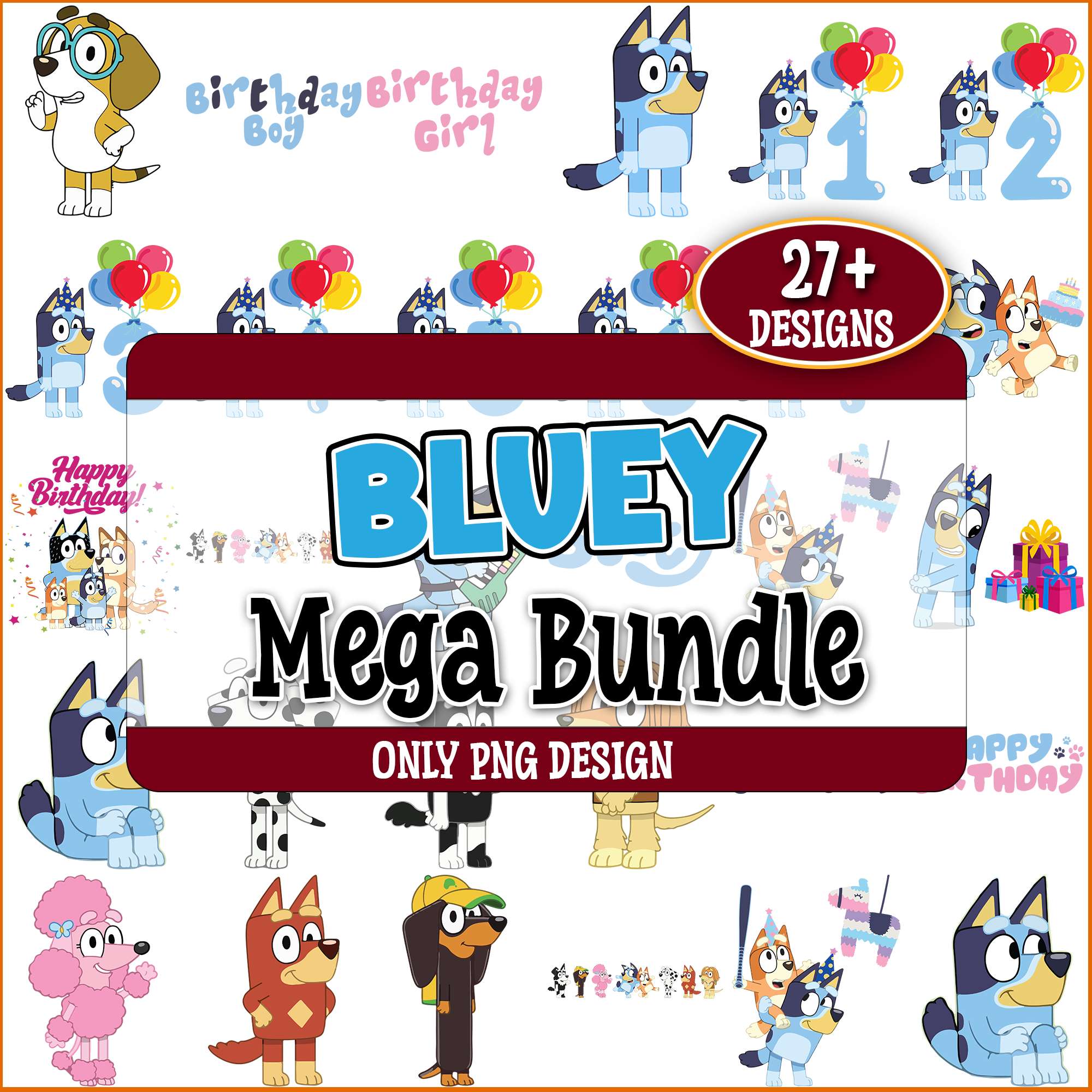 Bluey birthday boy x girl png bundle, bluey cast png, bluey episodes p ...