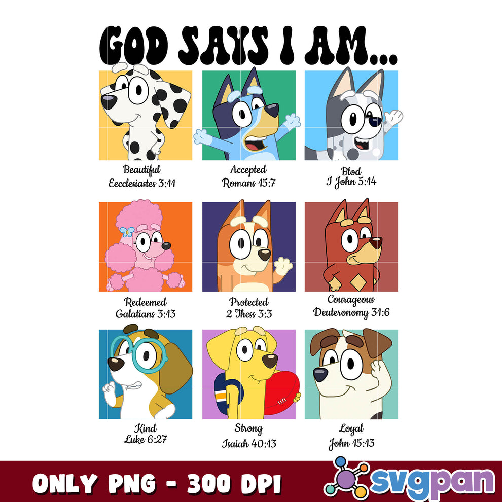 Bluey dog god say i am png, Bluey friends png, Bluey characters png ...