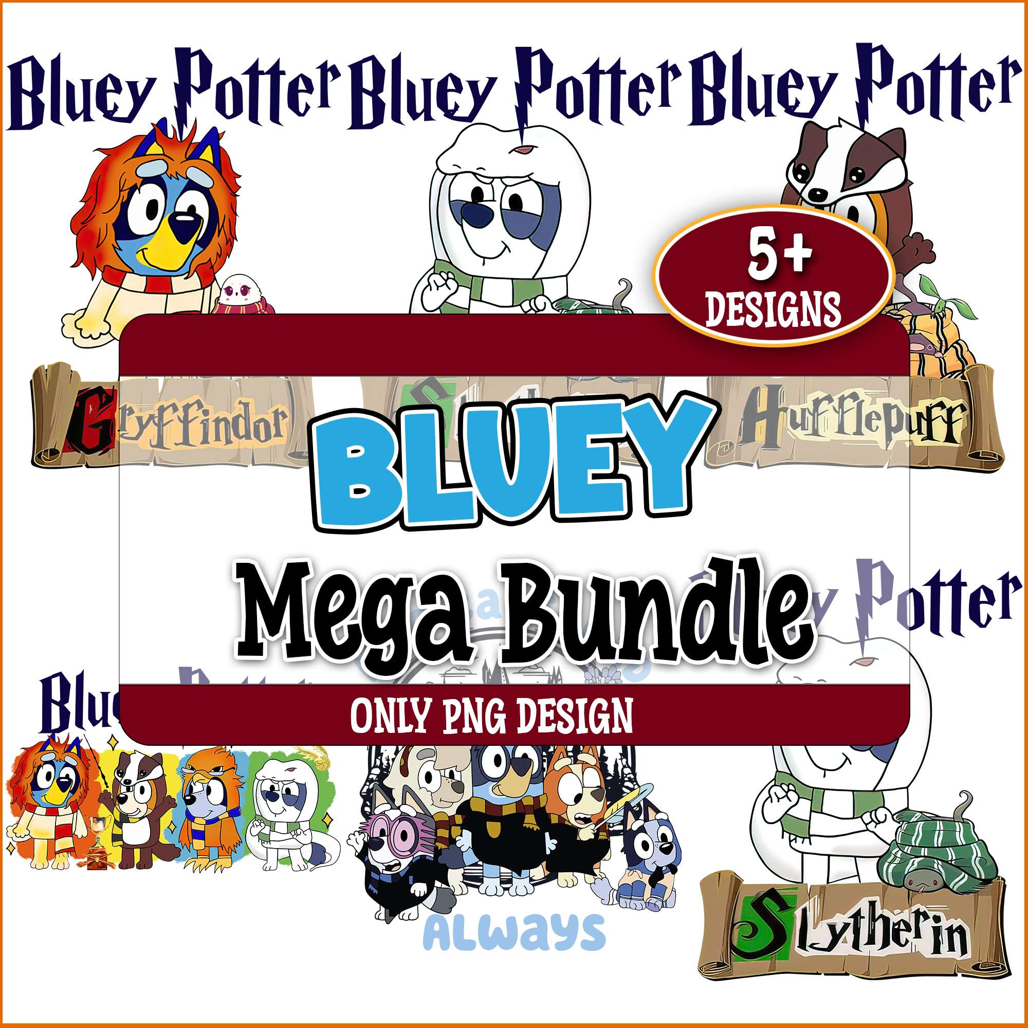 Bluey potter design png bundle, harry potter png, bluey character name ...