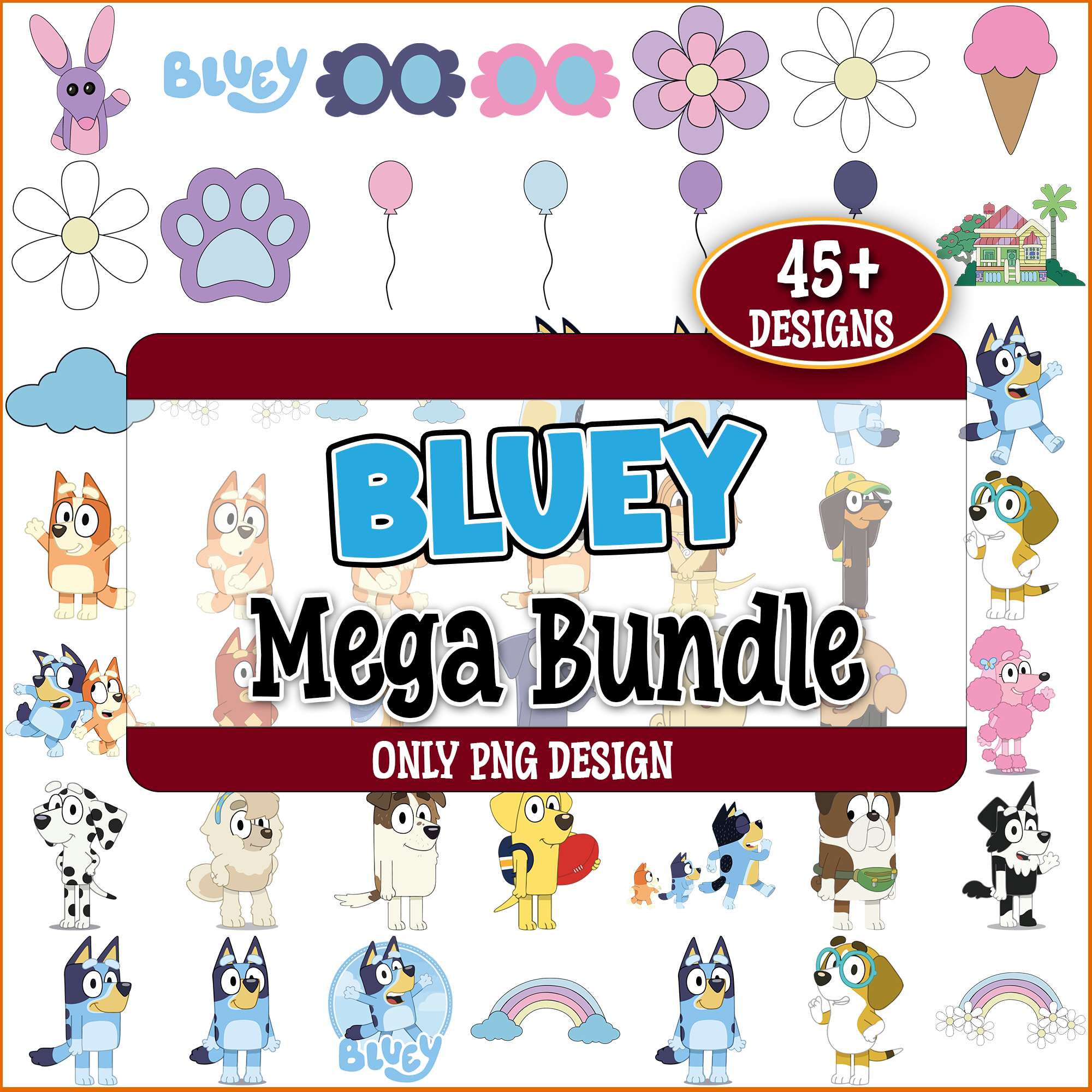 Bluey simple design png bundle, bluey wallpaper png, bluey cartoon png ...