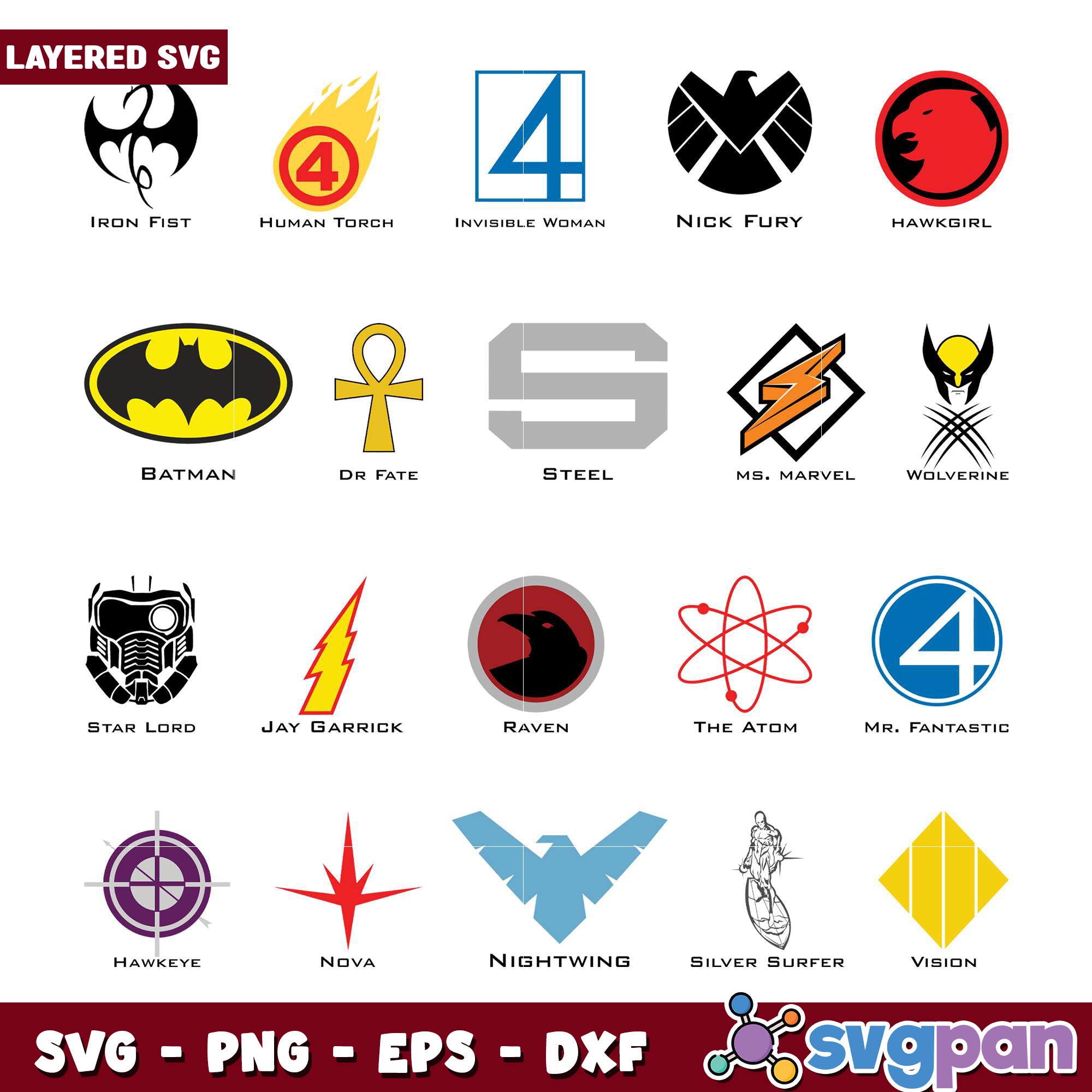 Bundle of Layered Superhero SVG Files for Crafts – svgpan