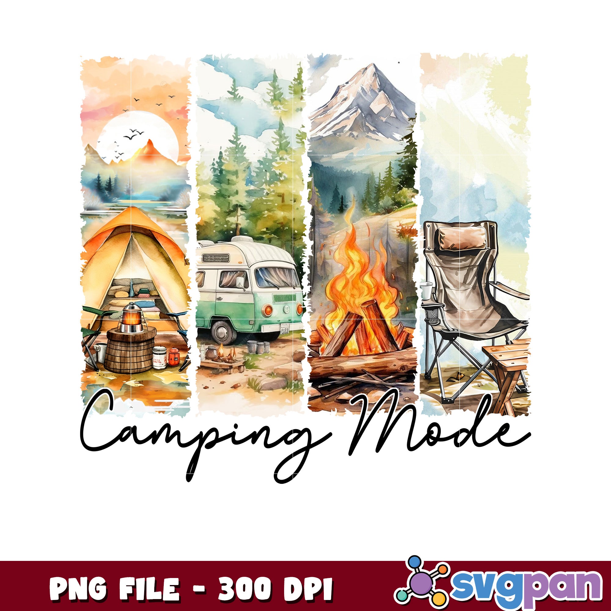 Camping Mode Watercolor PNG Sublimation Design – svgpan