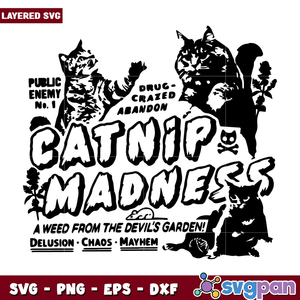 Catnip madness black white svg, Cat nip svg, cat memes svg – svgpan