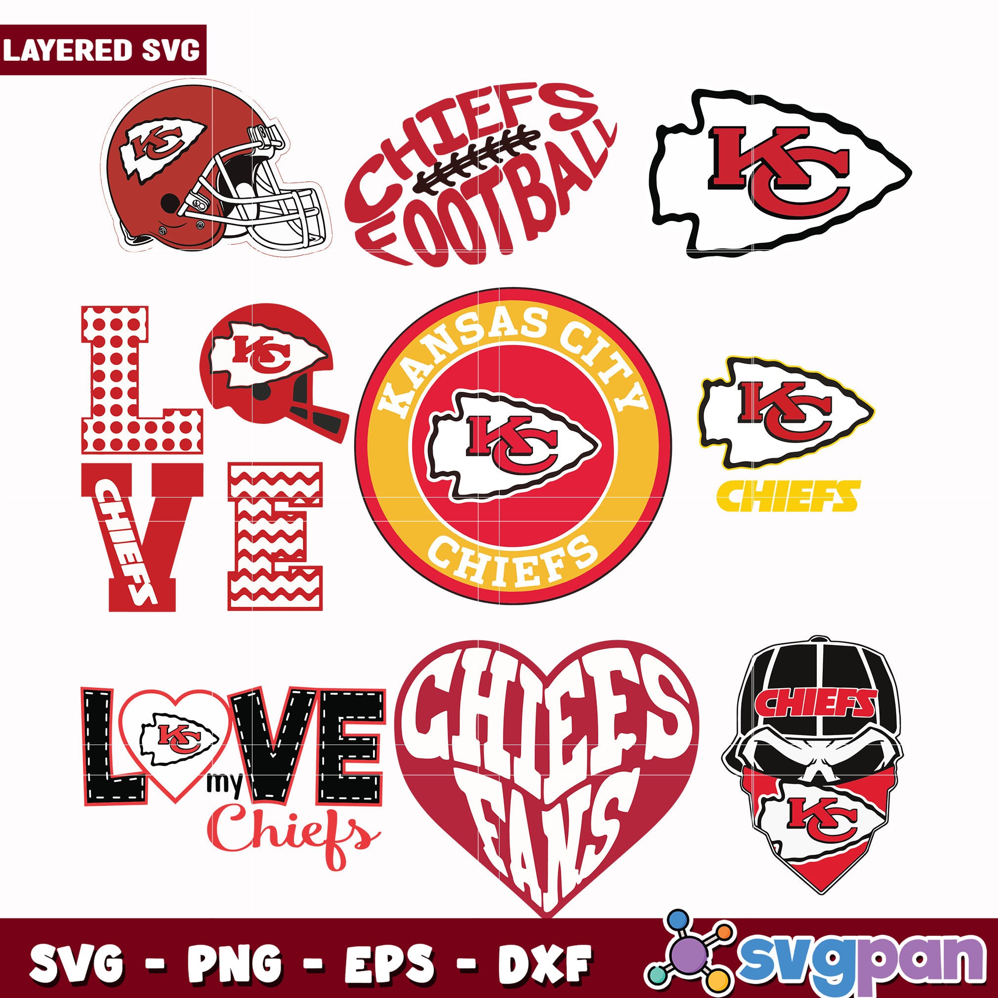 Chiefs all of logo types design svg, nfl schedule svg, nfl chiefs svg ...