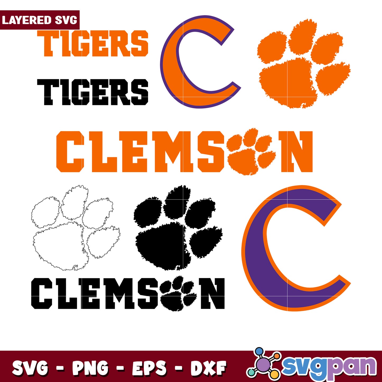 Clemson Tigers Layered SVG Bundle for Crafts – svgpan