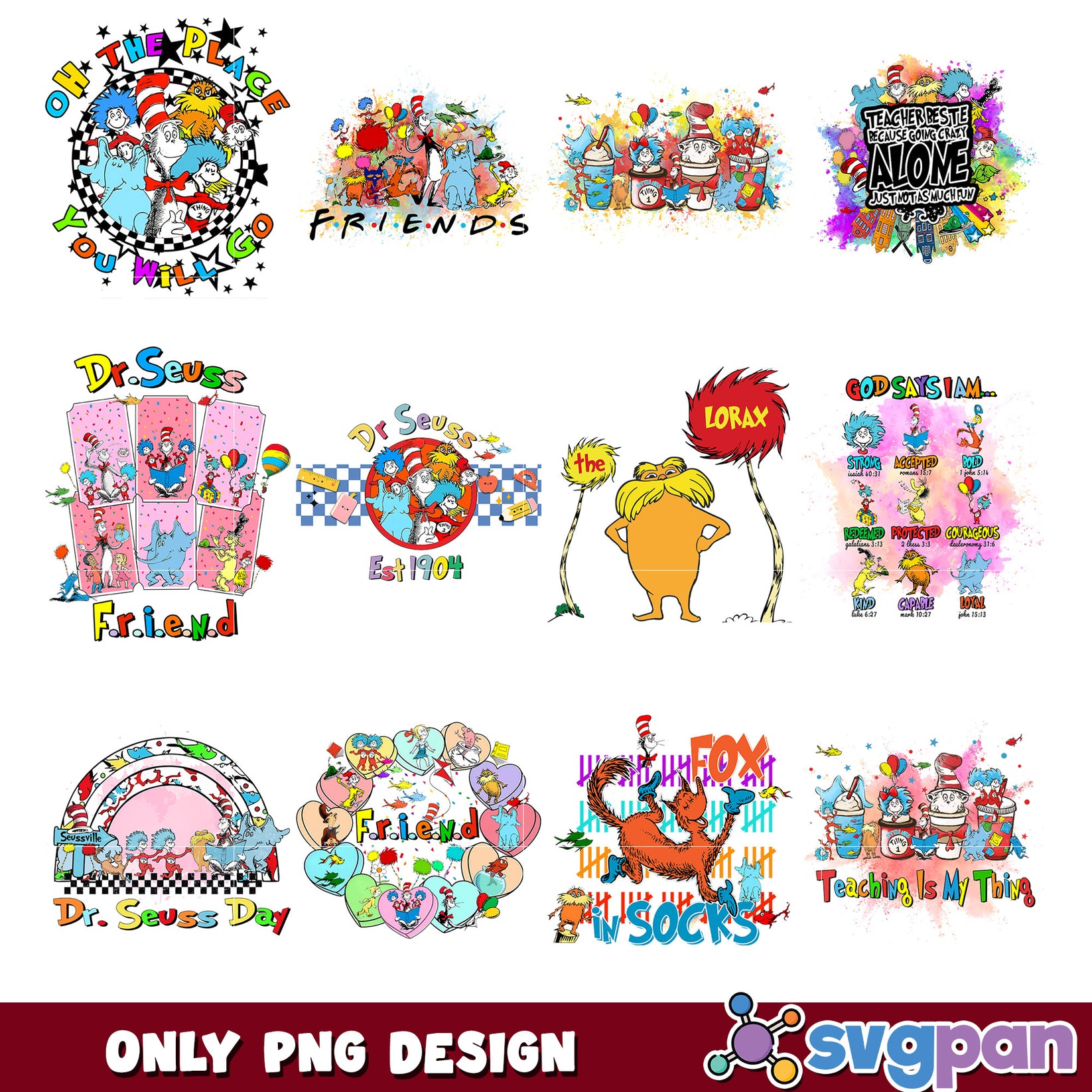 Colorful Dr Seuss Art PNG Bundle for Crafts and Designs – svgpan