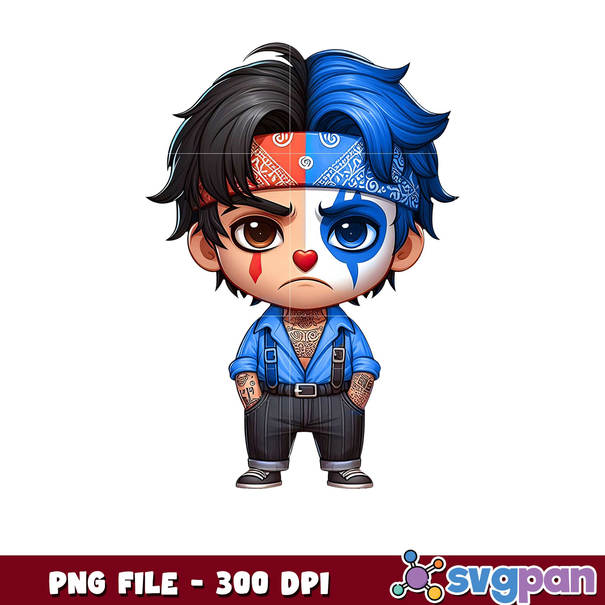 Cool Chibi Character Design in Blue and Black Hair, High Quality PNG F ...
