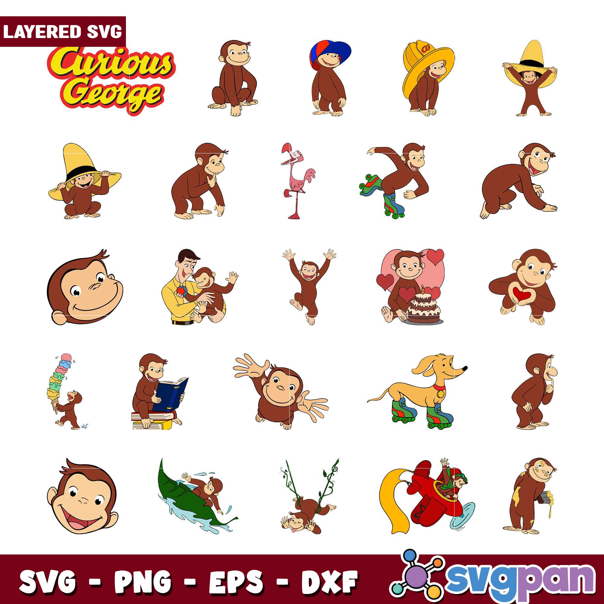 Curious George SVG Bundle Layered Designs – svgpan