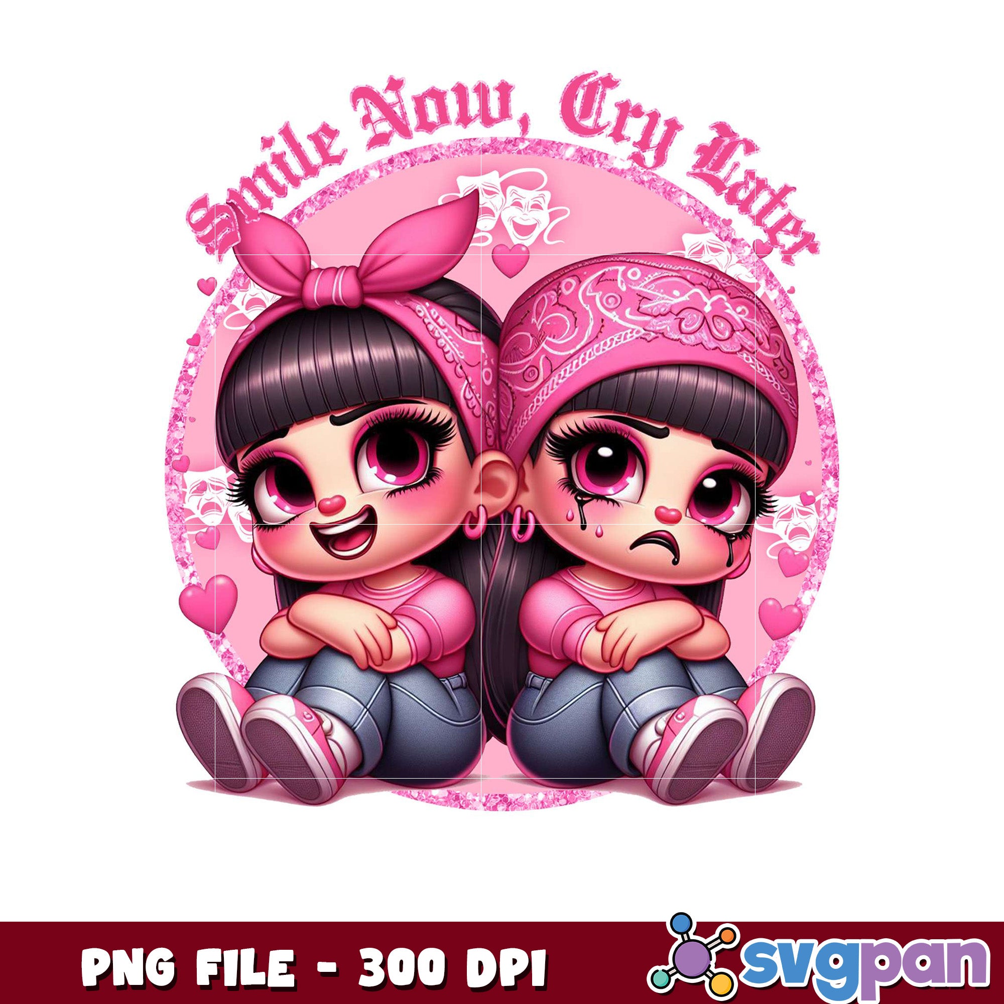 Cute Pink Cartoon Girls PNG, Smile Now Cry Later Design – svgpan