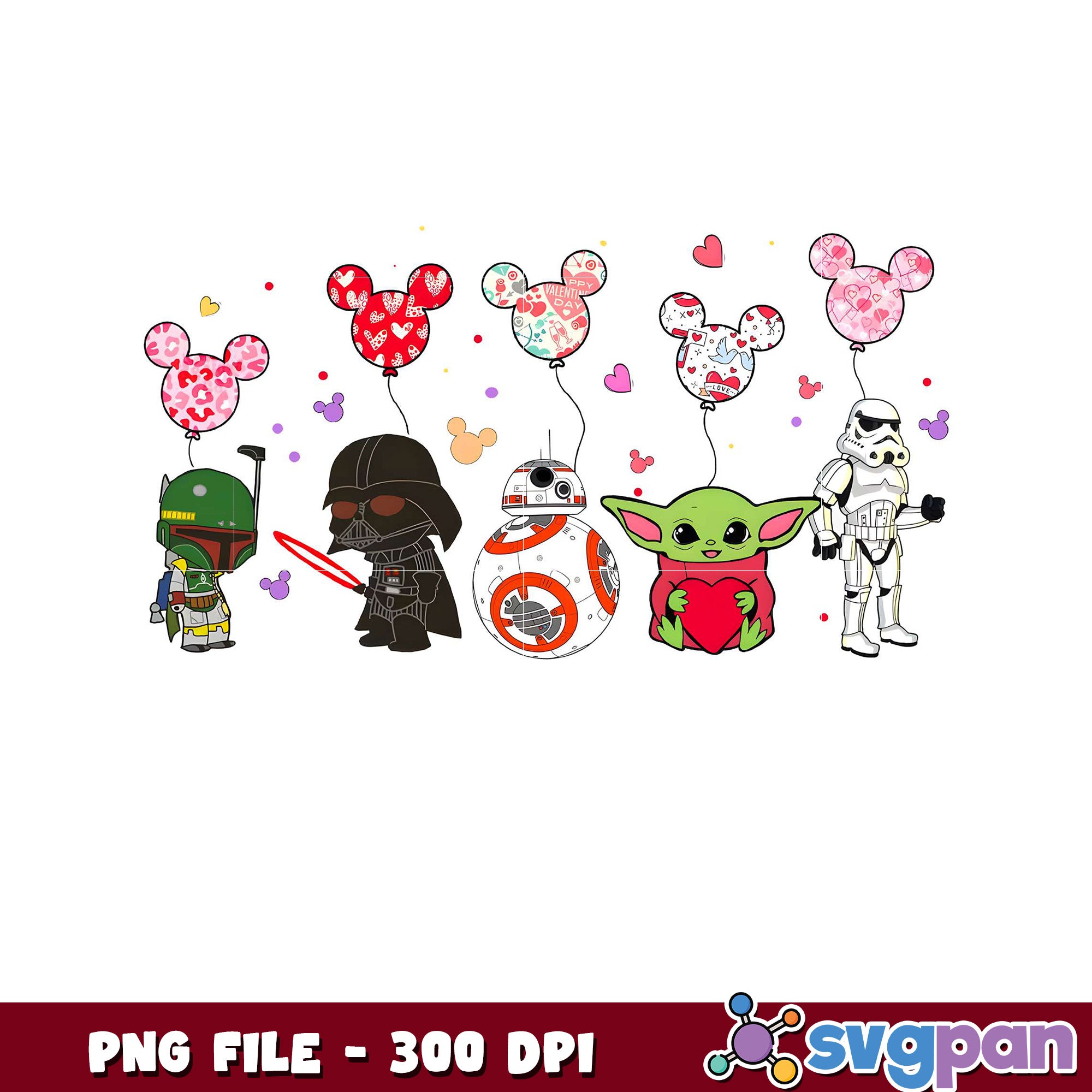 Cute Star Wars Characters with Balloons, Fun PNG Design for Kids – svgpan