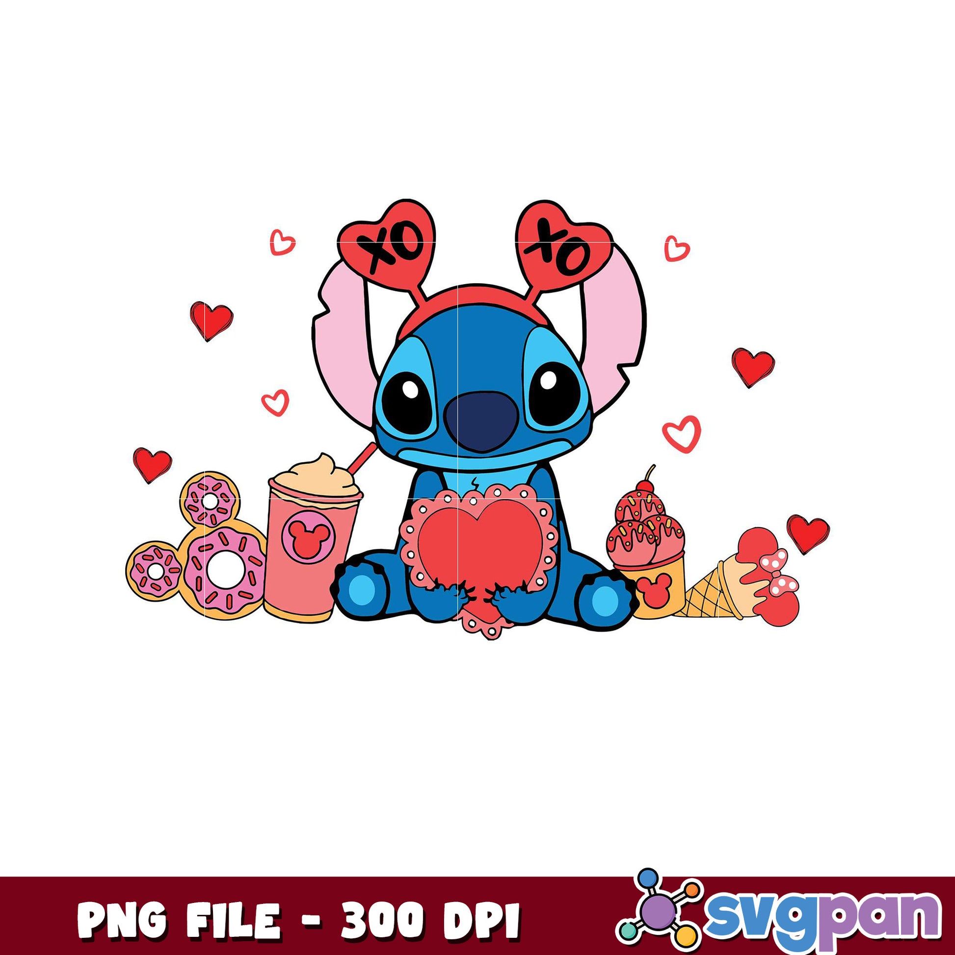 Cute Stitch Character Holding Heart, Fun PNG Design Template – svgpan