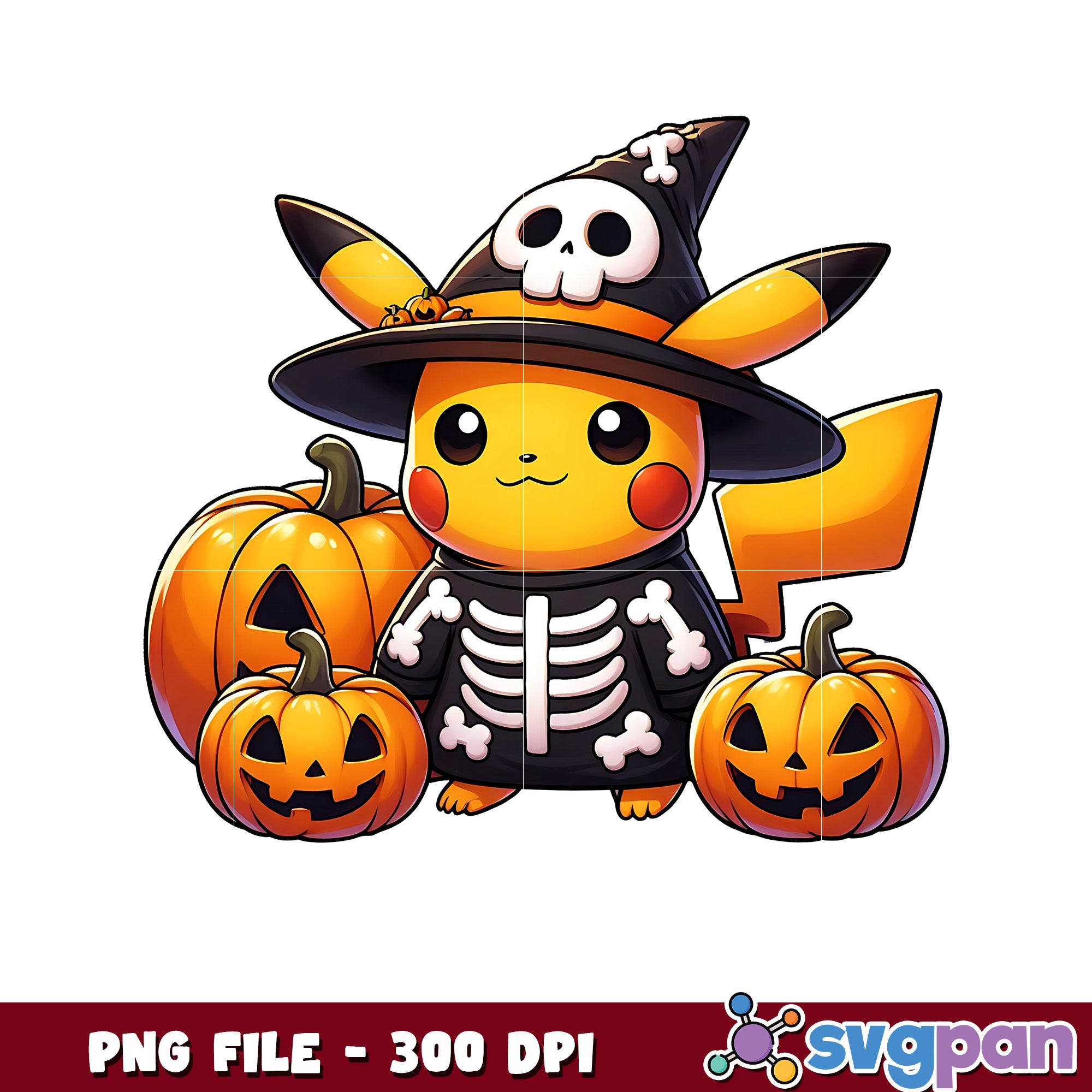 Cute pikachu skeleton costume png, happy halloween png, halloween poke ...