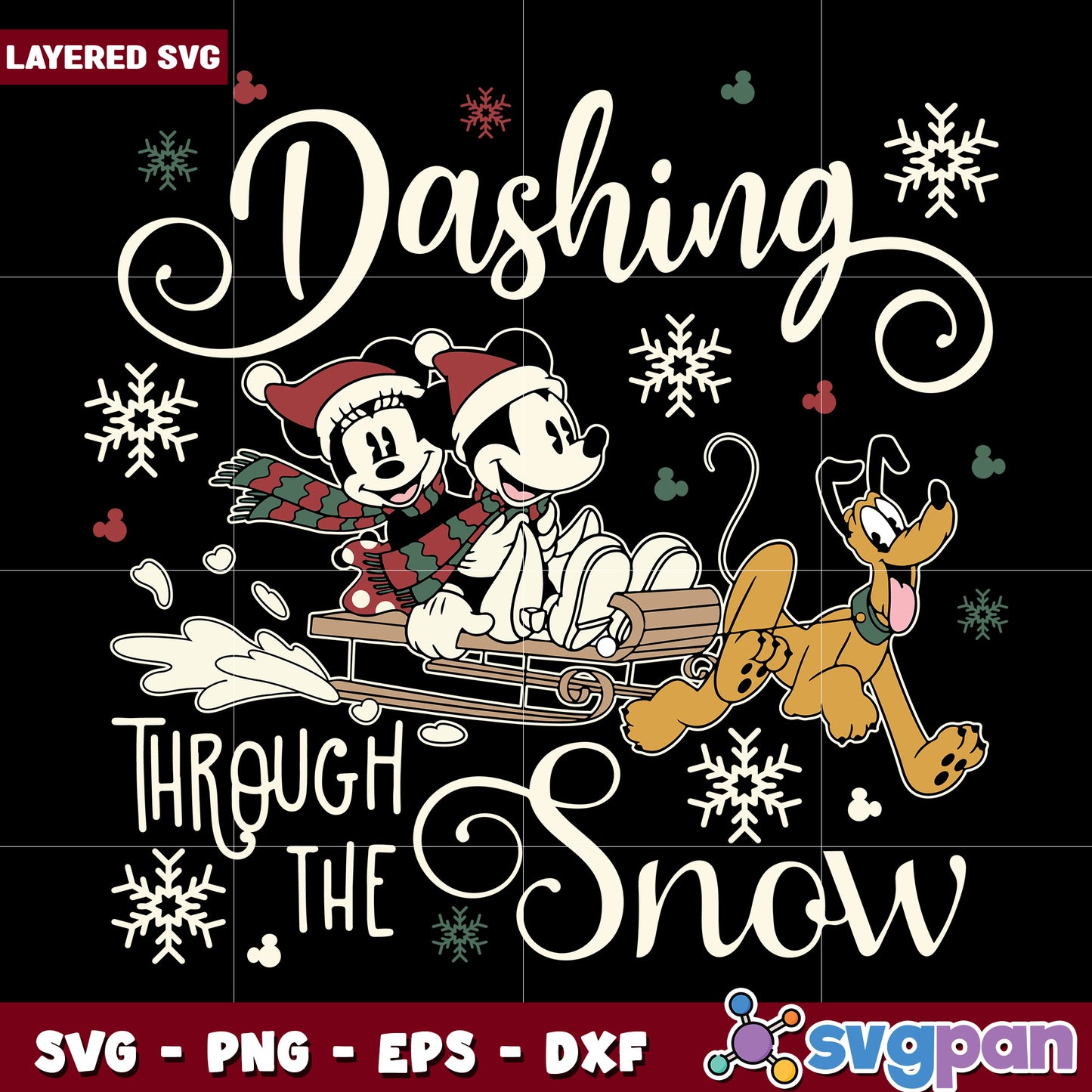 Dashing through the snow mickey svg, christmas lights svg, cartoon svg ...