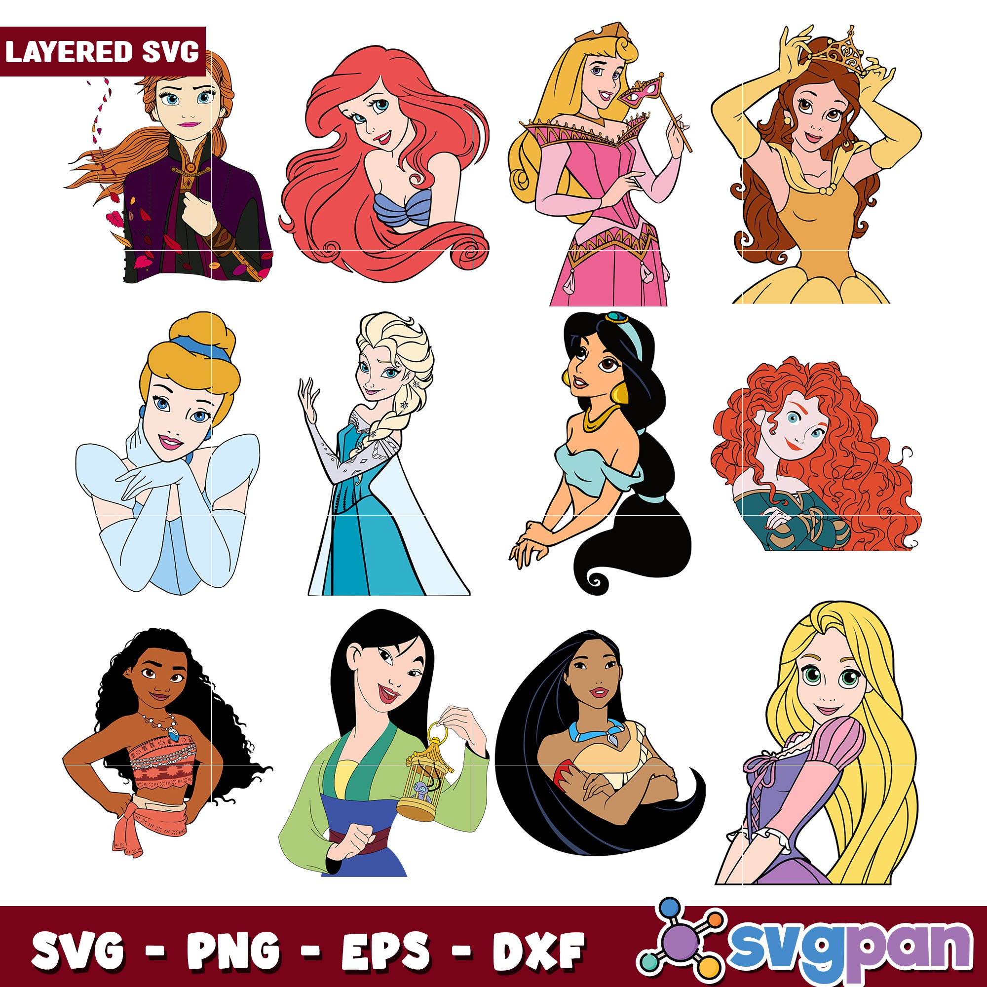 Disney Princess Bundle SVG PNG EPS DXF Files Pack – svgpan
