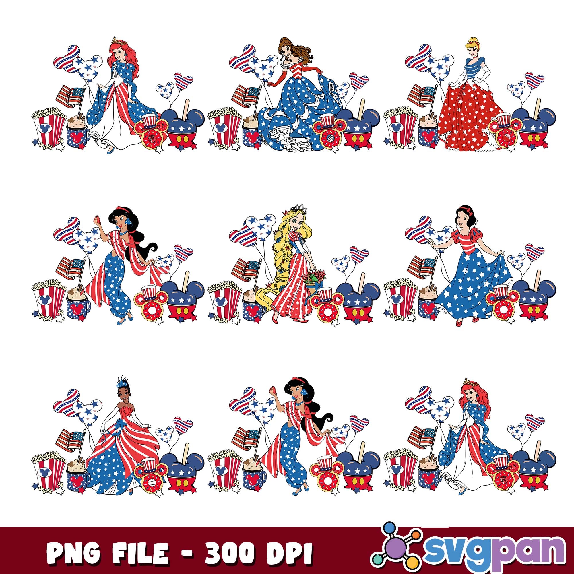 Disney princess 4th july png bundle, 4th of july png, disney princess ...