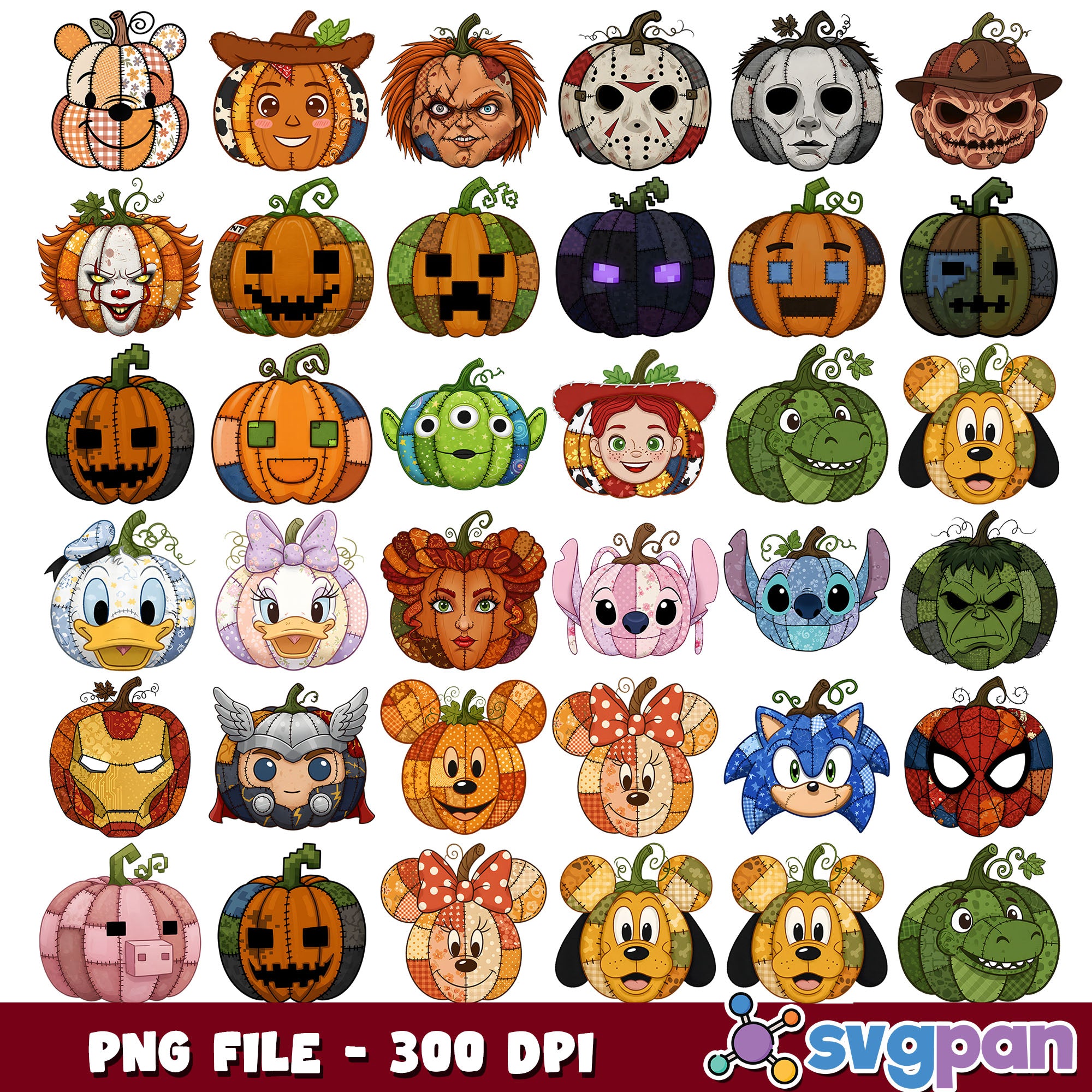 Disney pumpkin halloween png bundle, disney characters png, halloween ...