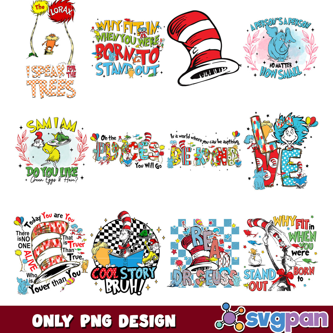 Dr Seuss Inspirational Quotes PNG Bundle for Creativity – svgpan