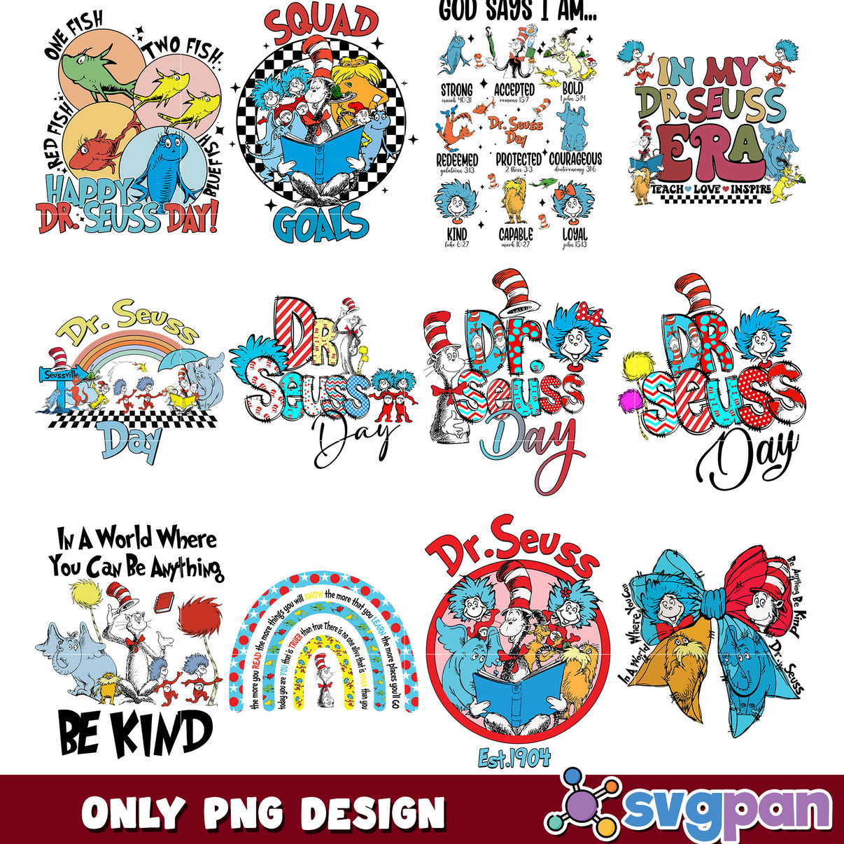 Dr Seuss PNG Bundle Read, Learn, Grow – svgpan