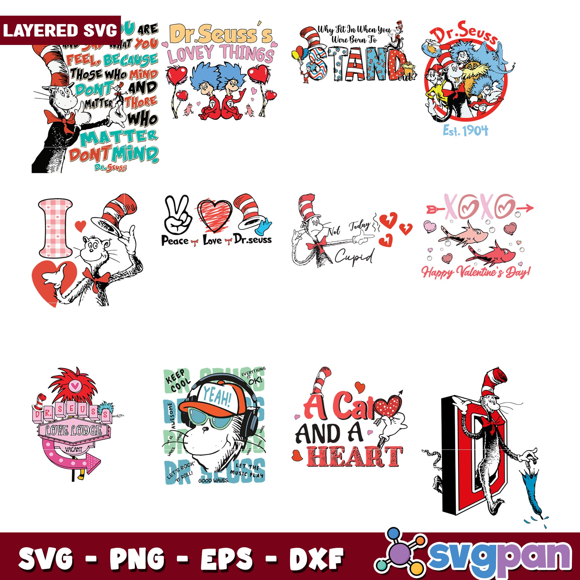 Dr Seuss SVG Bundle Layered Designs PNG EPS DXF – svgpan